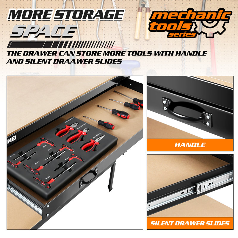 Williston Forge 47" Work Table Garage Workshop Workbench With Pegboard ...