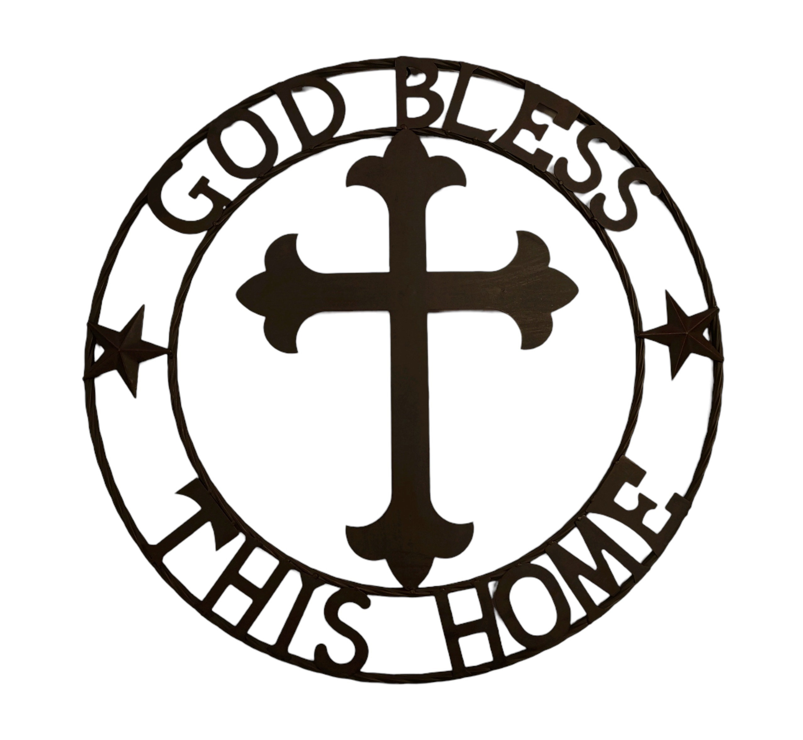 Fleur De Lis Living Fuente Metal God Bless This Home Cross Rust Red ...