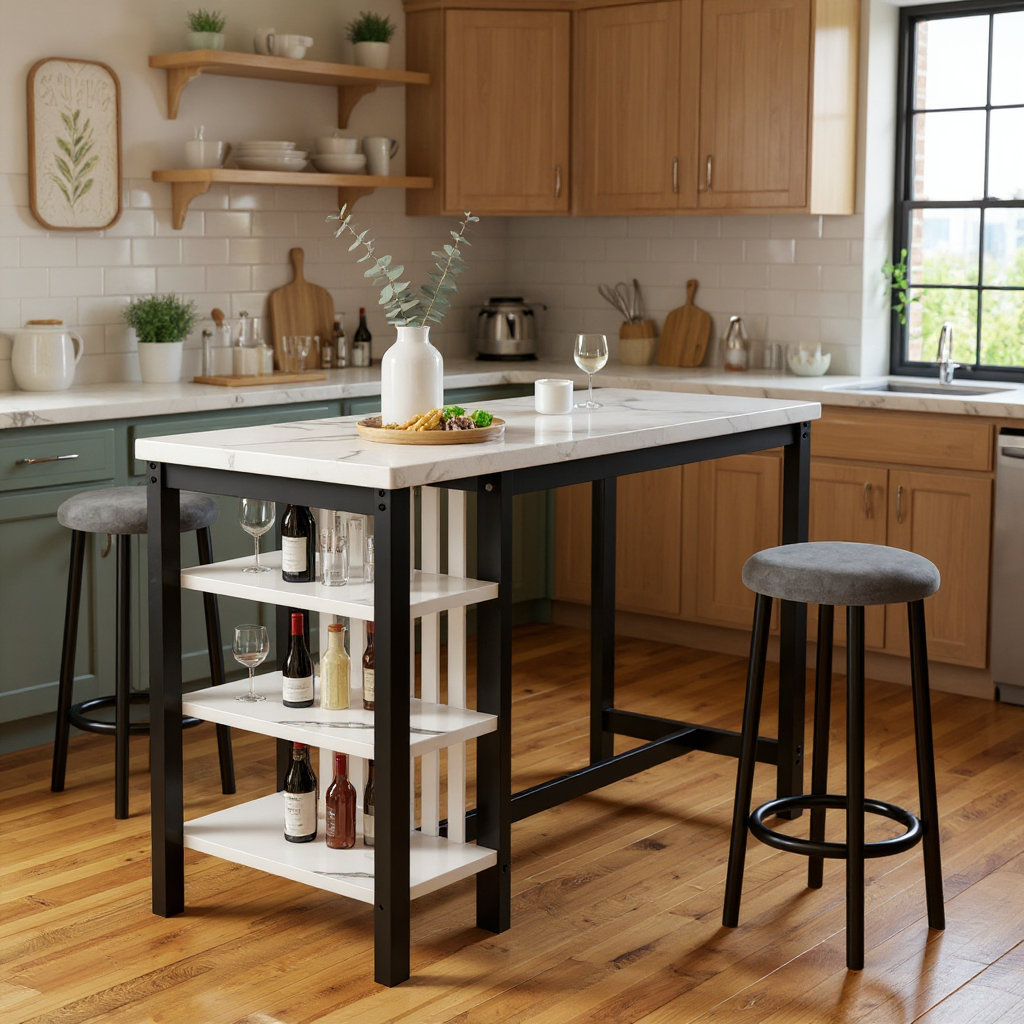 Mercer41 3 - Piece Counter Height Bar Table Set With 2 Upholstered ...