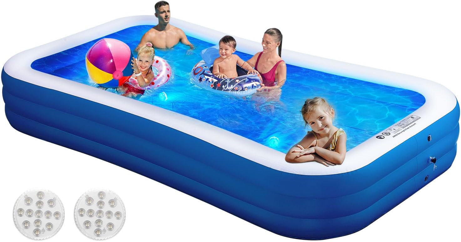 Utibia Inflatable Swimming Pool with Pool Lights, 130" x 72" x 22" Full ...