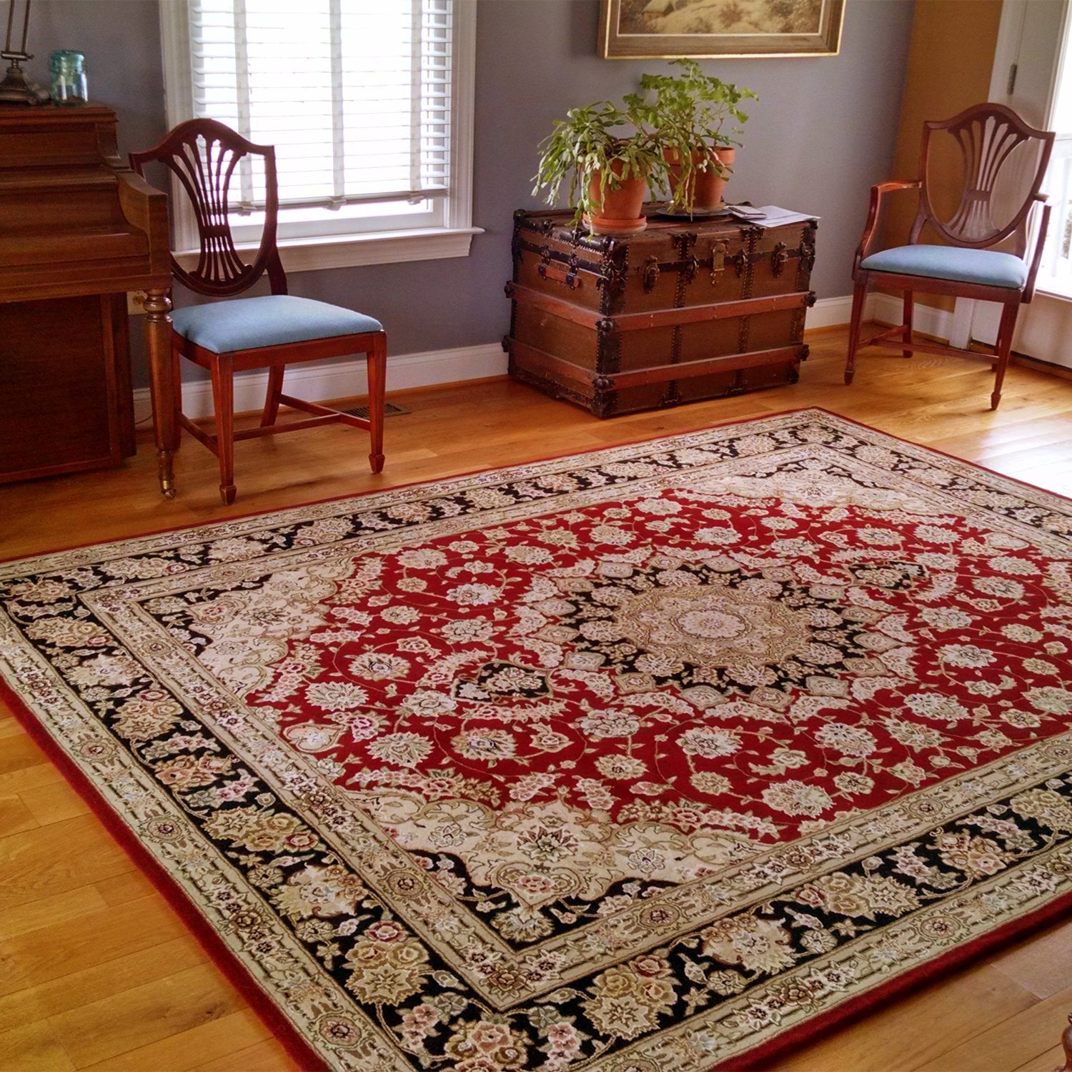 American Home Rug Co. Oriental Handmade Tufted Wool/Silk Burgundy/Red ...