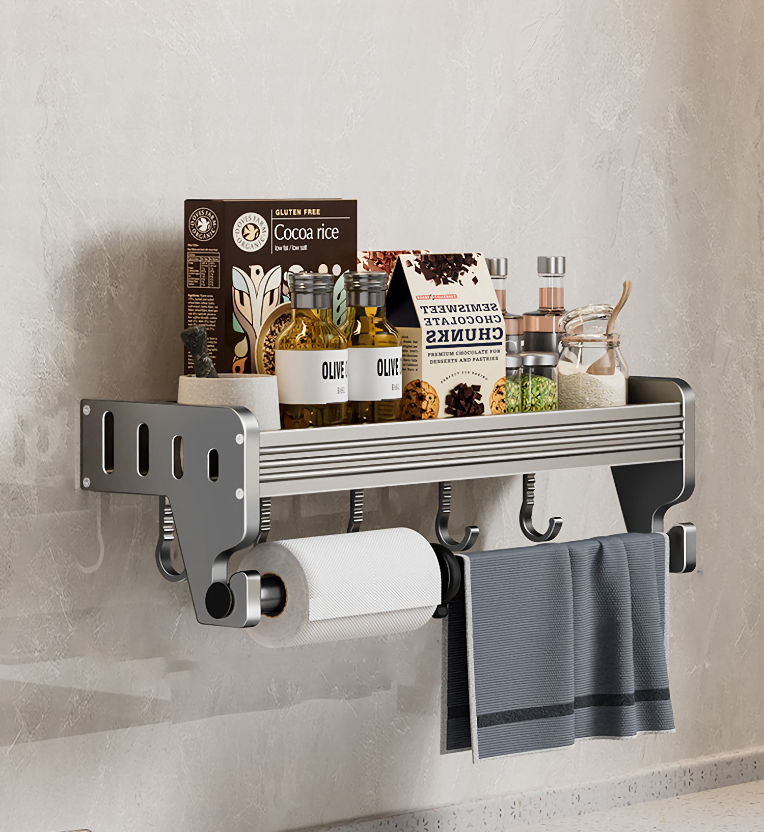 Ivy Bronx Wall Mounted Kitchen Storage Rack - No Drilling Required ...
