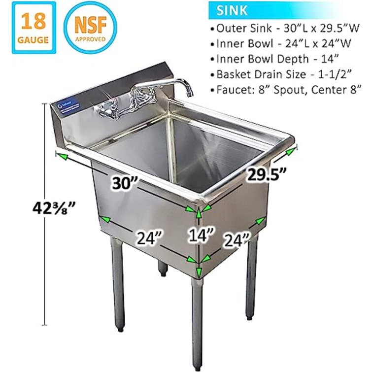 Express KitchQuip Stainless Steel One Compartment Laundry Utility Room ...