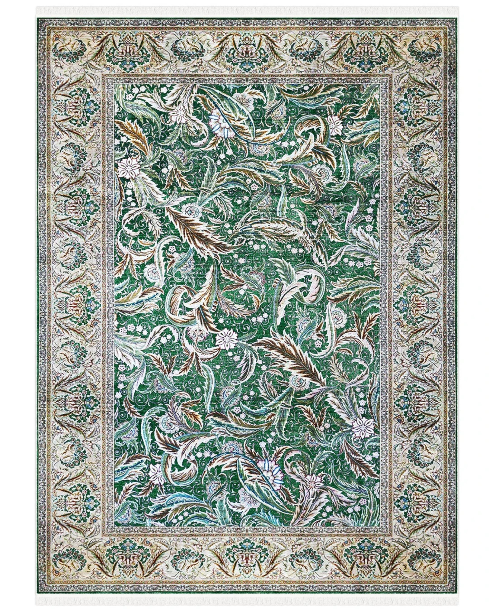Canora Grey Tavares Oriental Design Green Carpet Machine Made Cotton ...