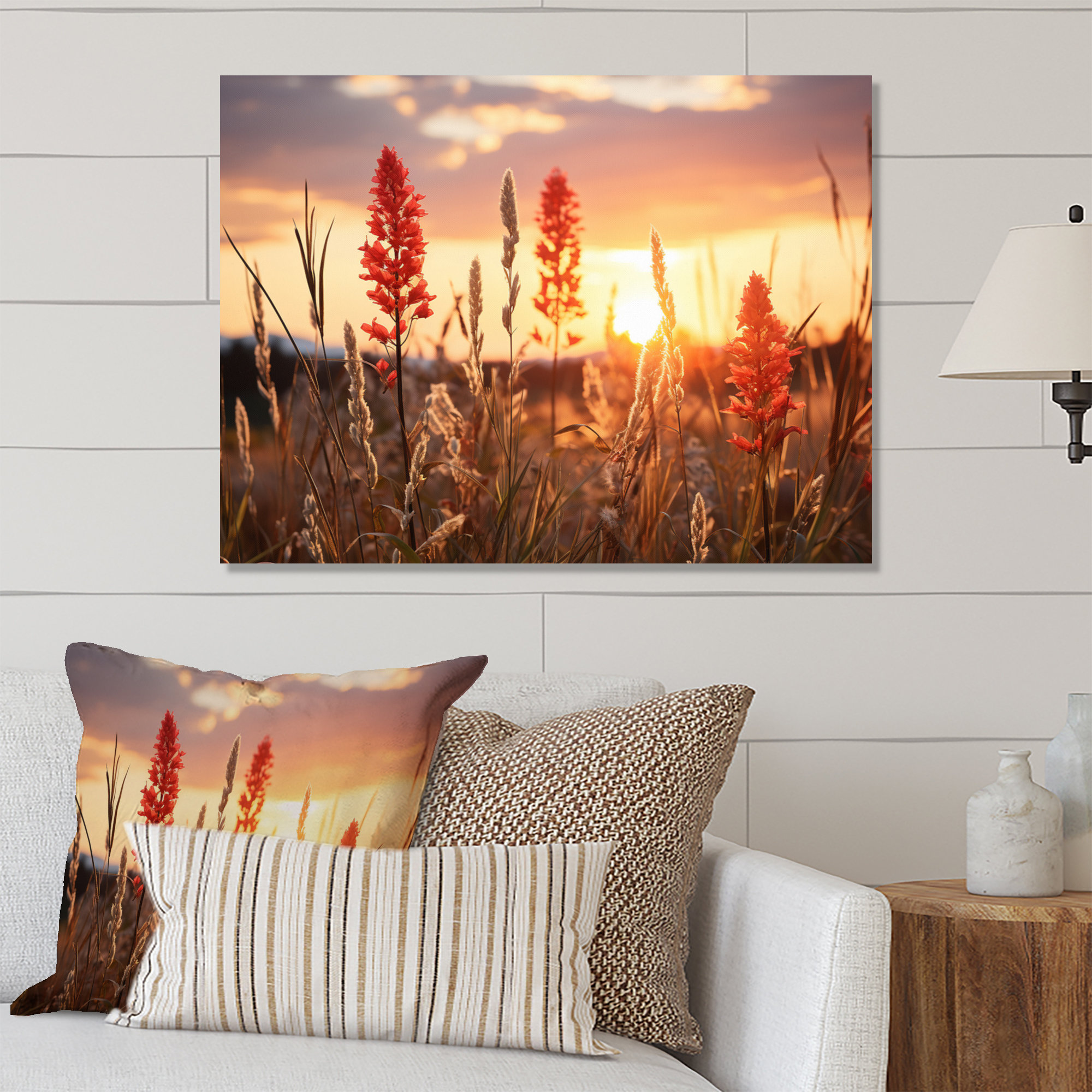 Latitude Run® Wildflowers Field With Sunset - Floral Metal Wall Art ...