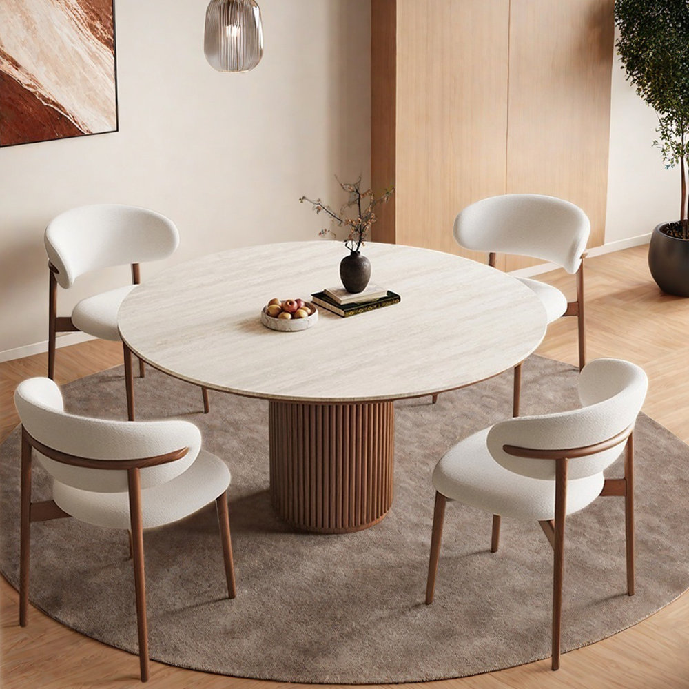 Elamer French style minimalist round dining table set | Wayfair