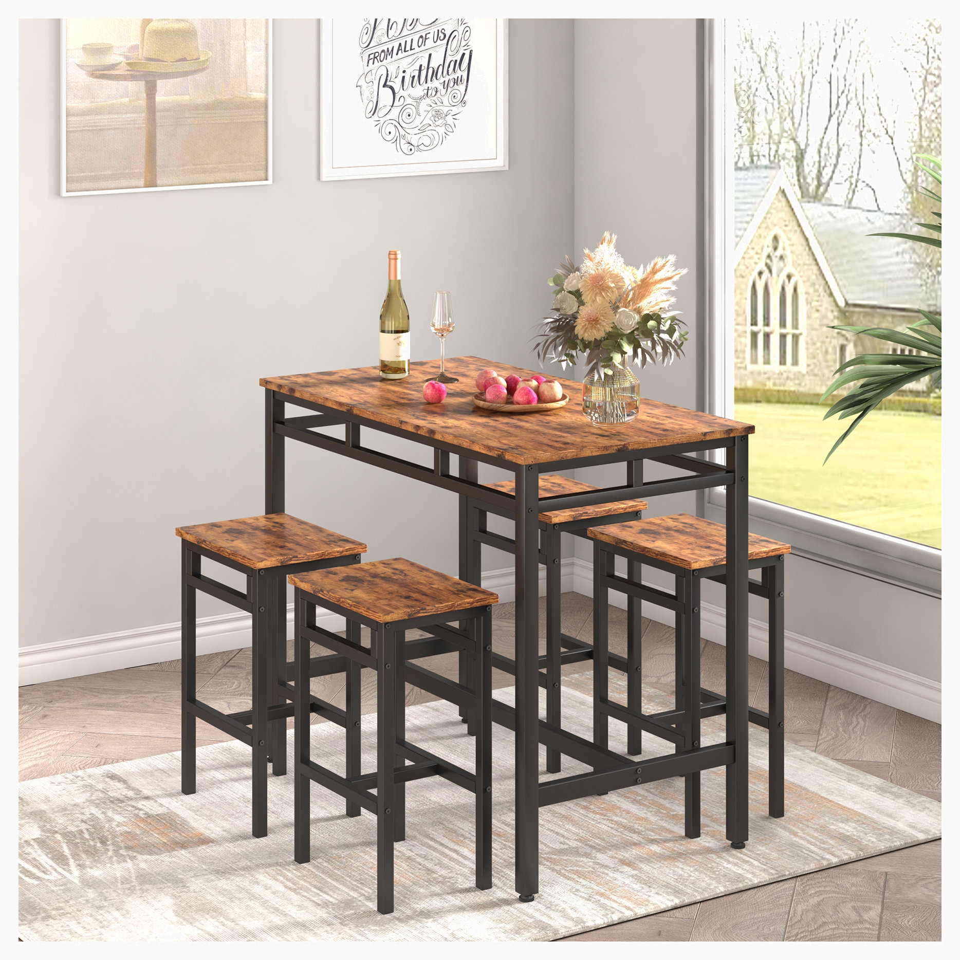 17 Stories 5pcs Kitchen Counter Height Table Set, Dining Table With 4 ...