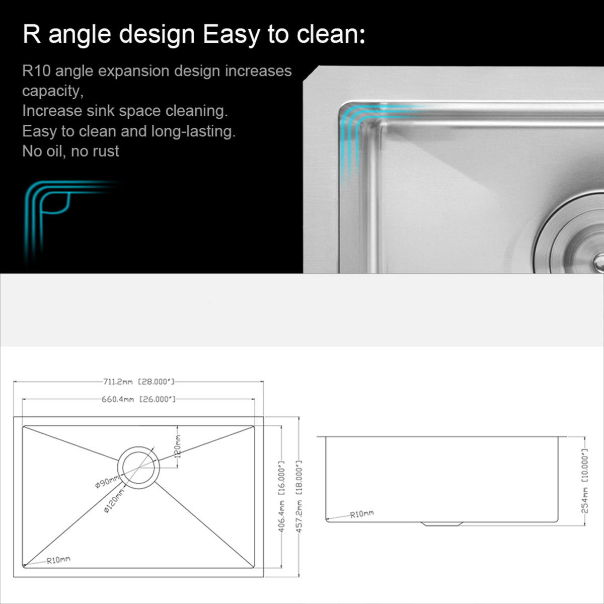 The Ai Furniture 28 Inch Undermount Sink - 28"X18"X10" Undermount ...