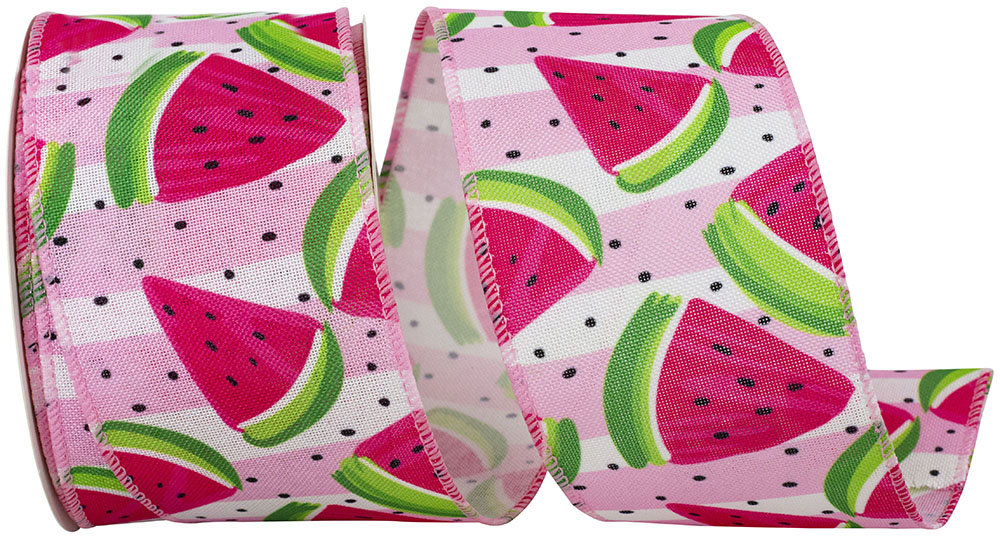 The Holiday Aisle® 2-1/2"X10yd Watermelon Watermelon Slices Linen Wired ...