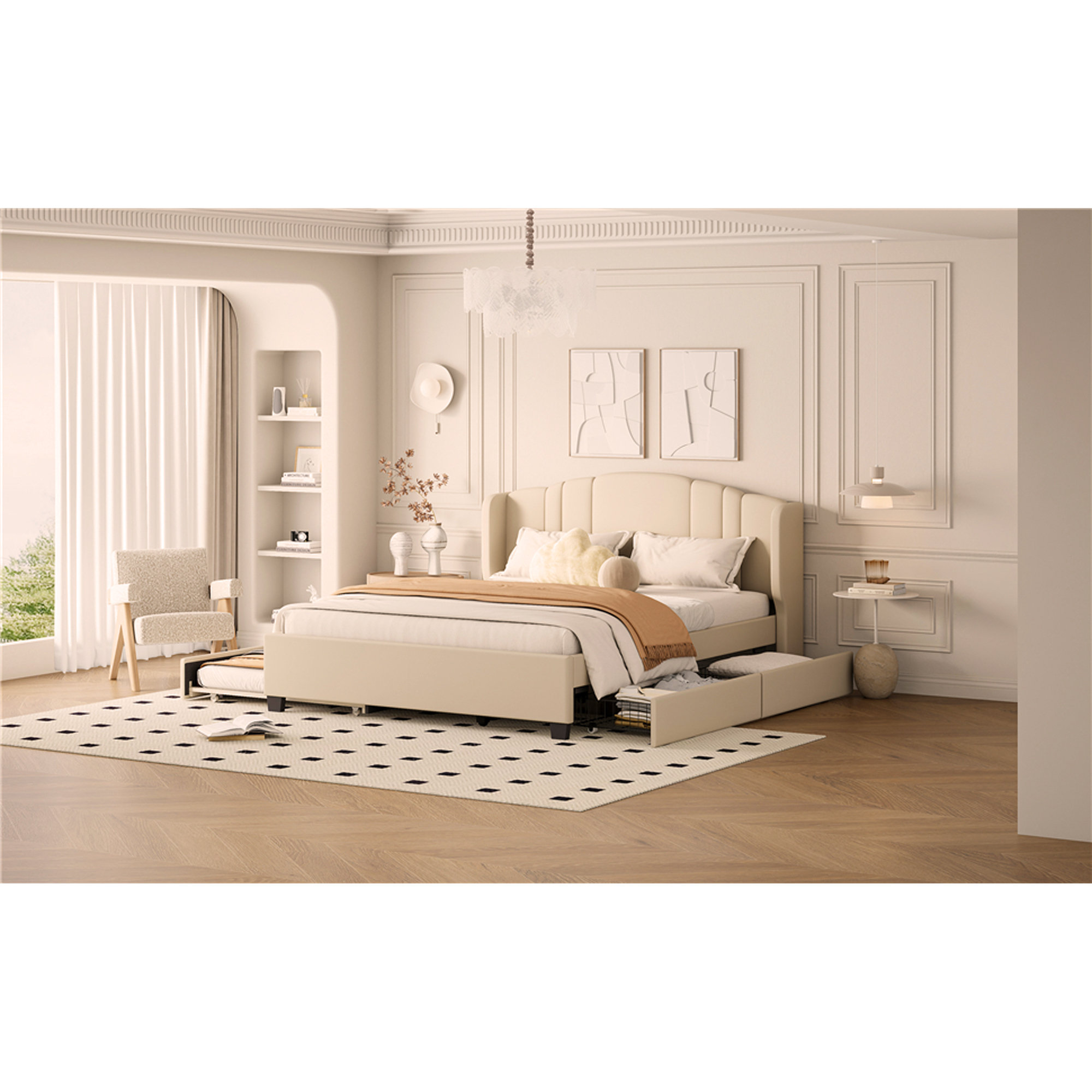 Latitude Run® Upholstered Wingback Platform Bed With Trundle And ...