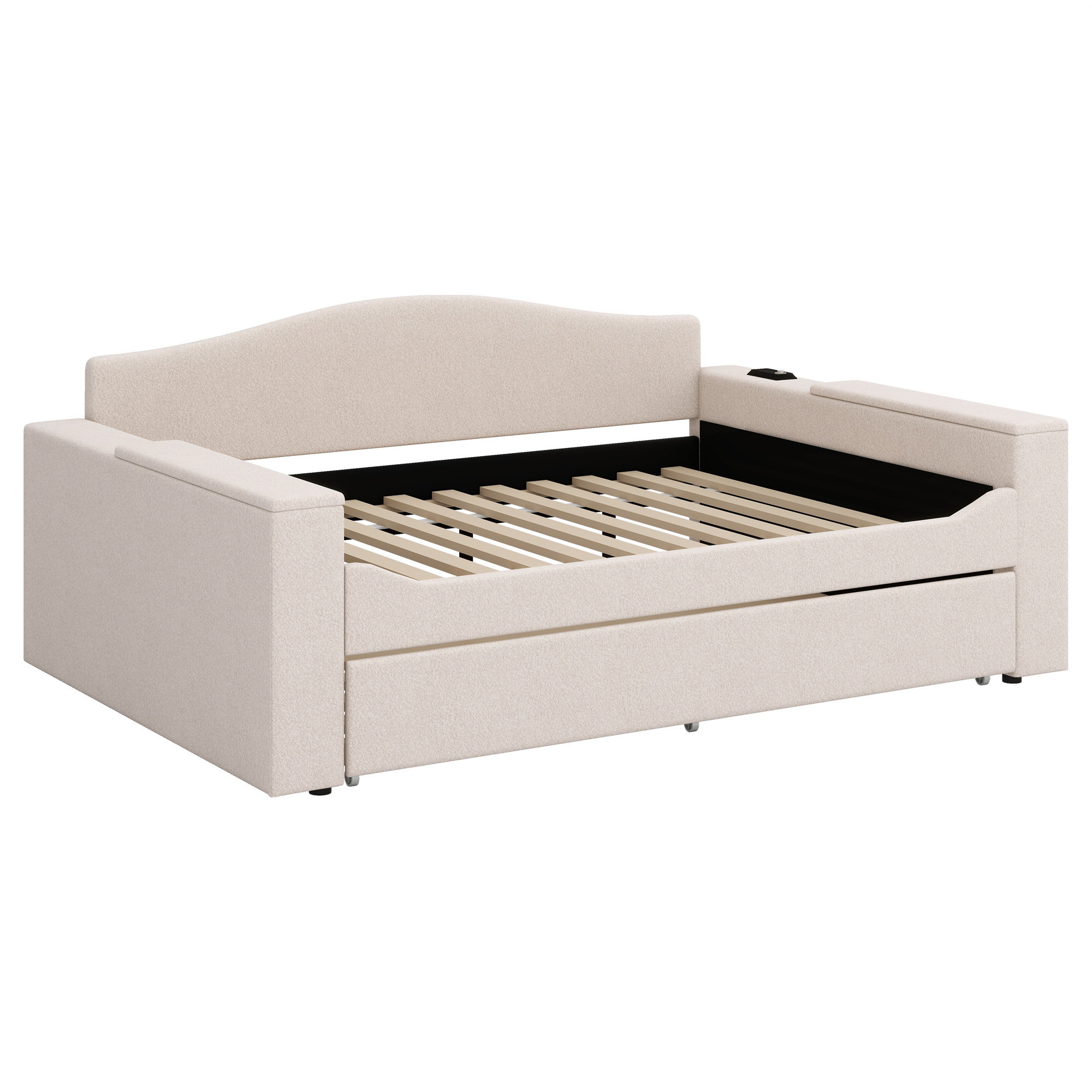 Latitude Run® Upholstered Daybed With Storage Armrests, Trundle And ...