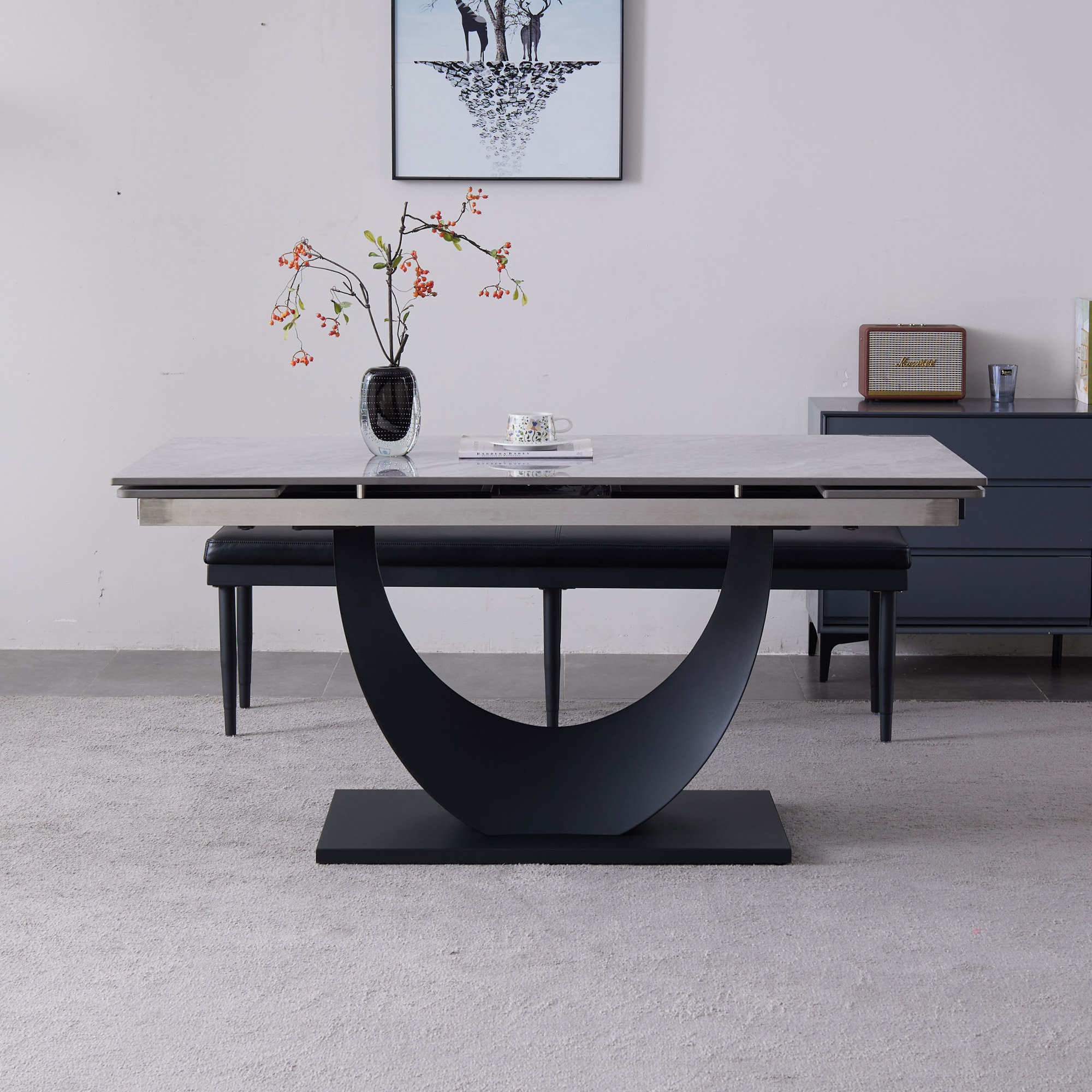 Ivy Bronx The 62"-86"W Luxurious Marble Extendable Dining Table With ...