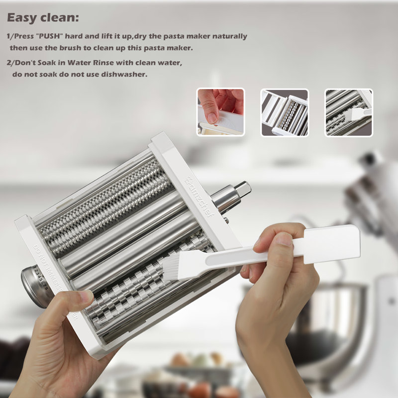 AMZCHEF 3 in 1 Pasta Maker Attachment, 8 Adjustable Thickness Settings ...