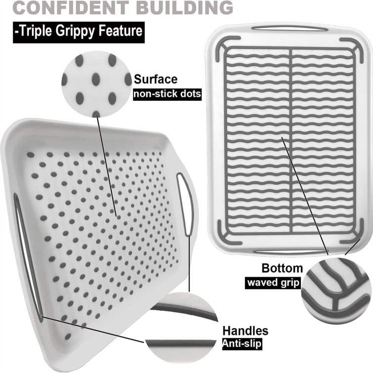 Latitude Run® Large Non Slip Serving Tray With Handles, Silicone ...