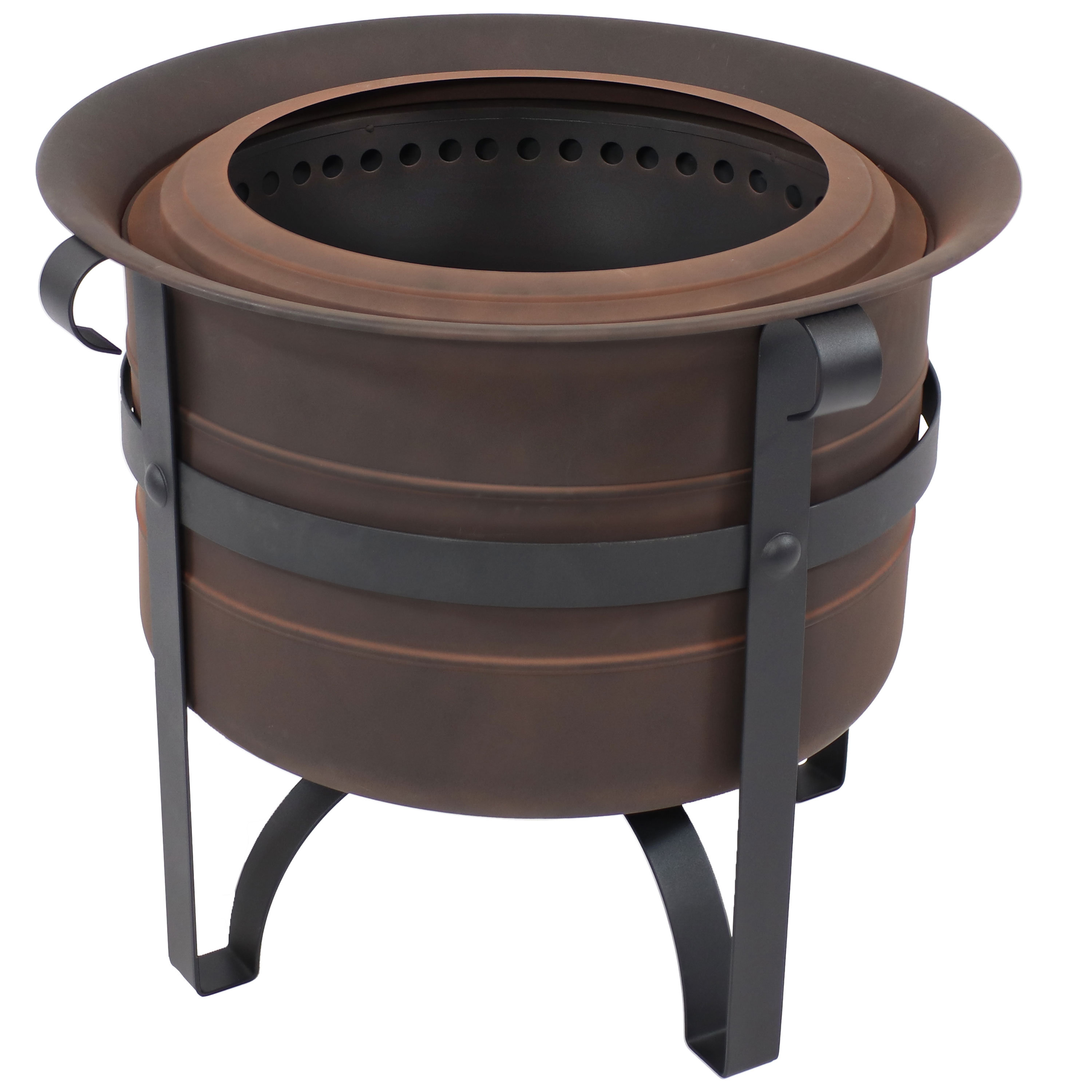 Arlmont & Co. Sanad 23" Round Wood-Burning Bronze Finish Steel Cauldron ...