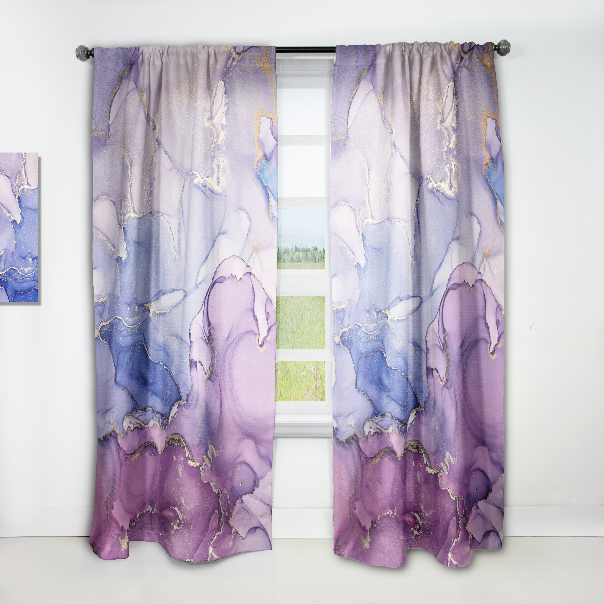 Design Art Pink And Blue Ink Clouds V - Modern Curtain - Velvet Room ...
