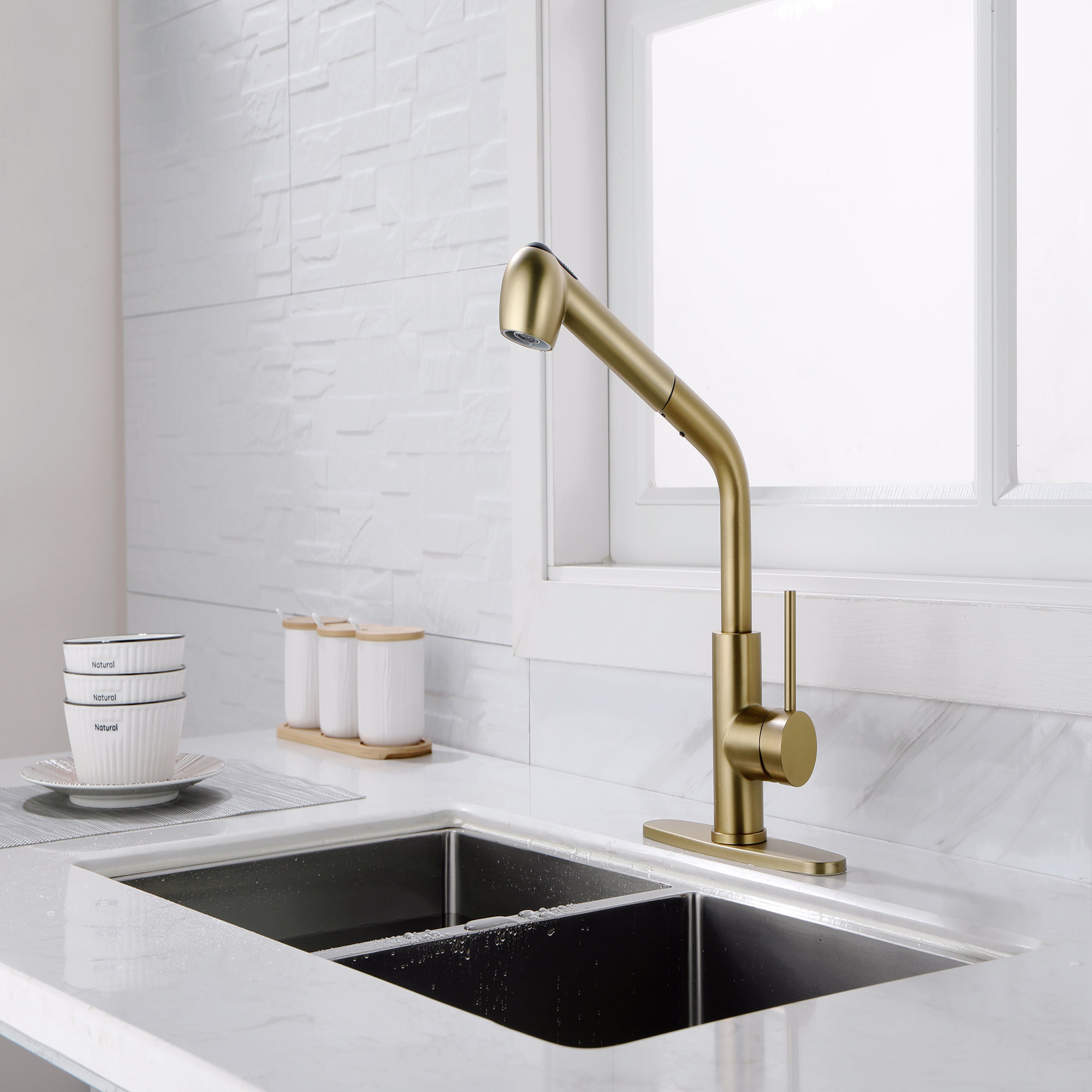 KAQCVIN Utility Sink Faucets Single-Handle Pull-Out Laundry Faucet With ...