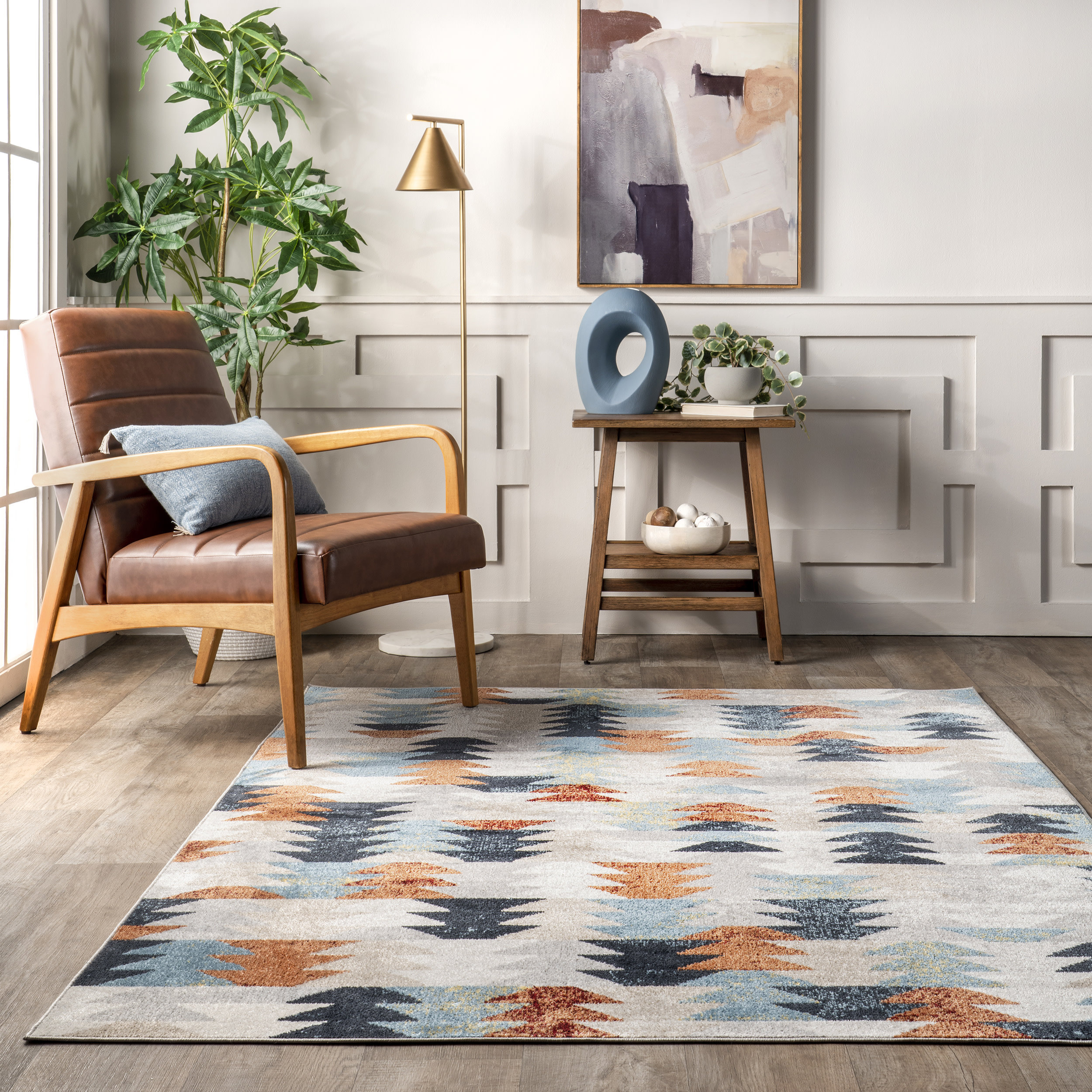 Union Rustic Allegra Geometric Machine Washable Area Rug for Living ...