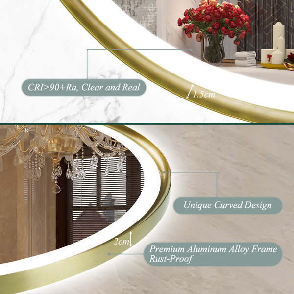 Wrought Studio™ Kashen Mirror Opulence Illuminated: Premium Gold-Edged ...