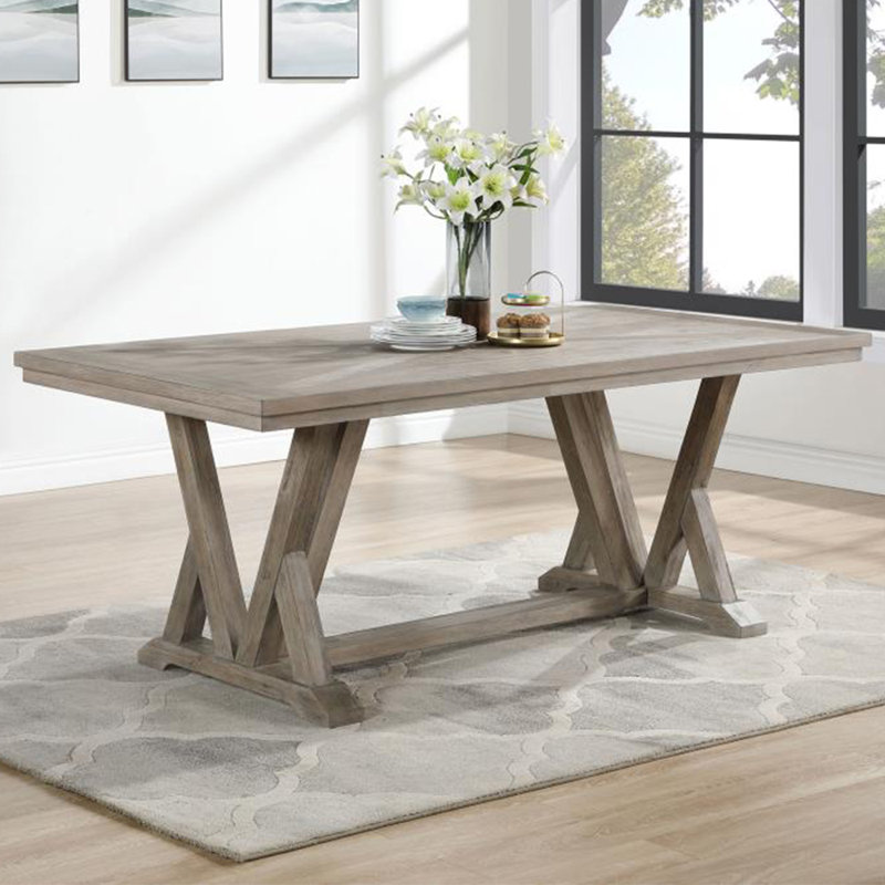 Gracie Oaks Rectangular Wooden Dining Table In Coastal Grey | Wayfair
