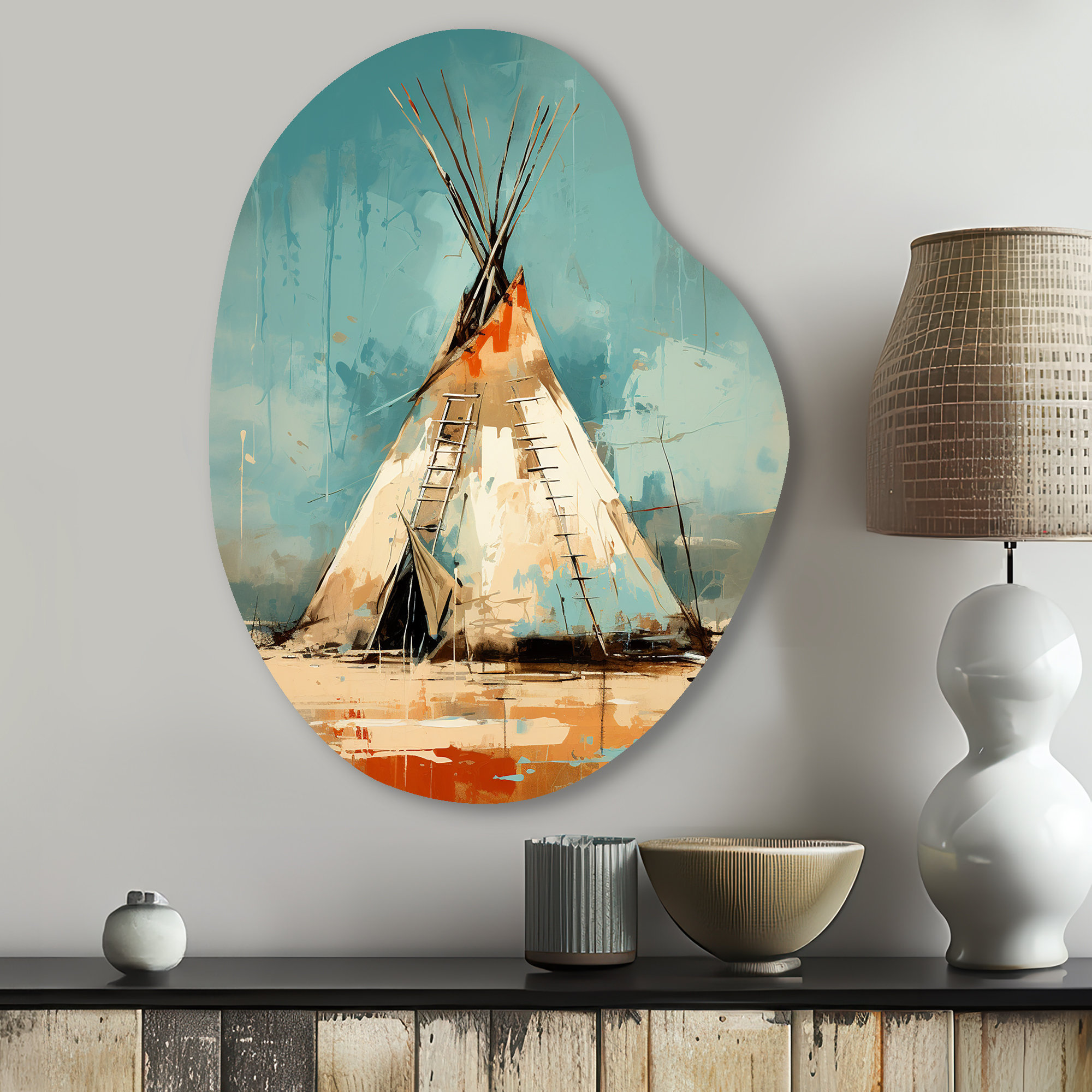 Design Art Turquoise Beige Native Tipi Whispers Of Spirit - Native ...