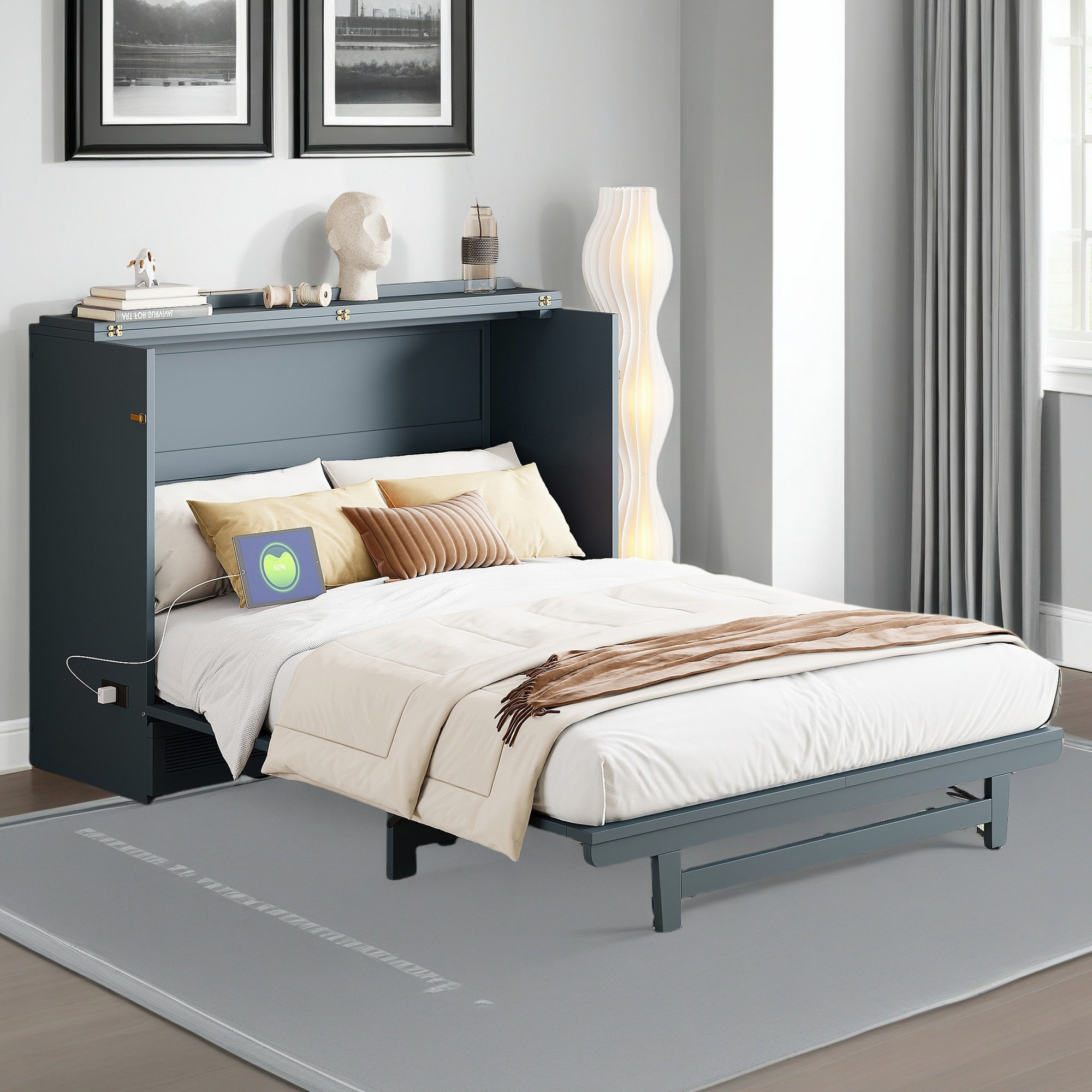 Latitude Run® Murphy Bed With Large Drawer,Usb Ports And Outlets ...
