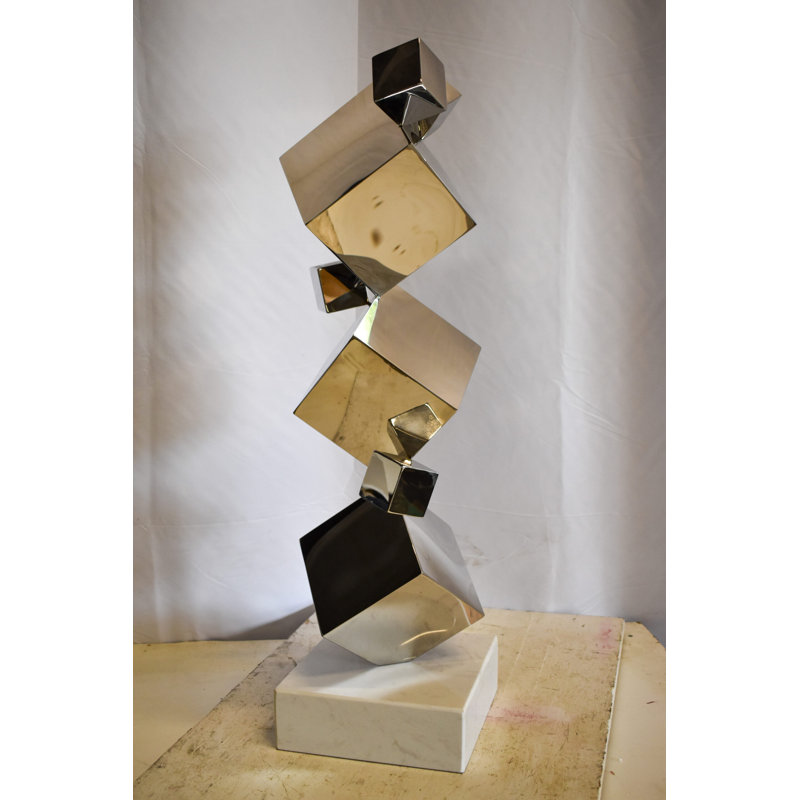 Orren Ellis Dahabo Abstruse Modern Stainless Steel Floating Cube Shapes ...