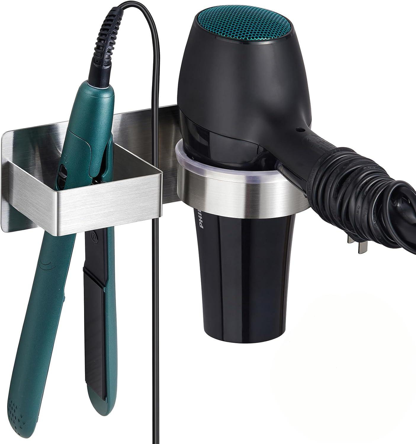 Orren Ellis Stainless Steel Blow Dryer Holder Wall Mounted,Silver | Wayfair