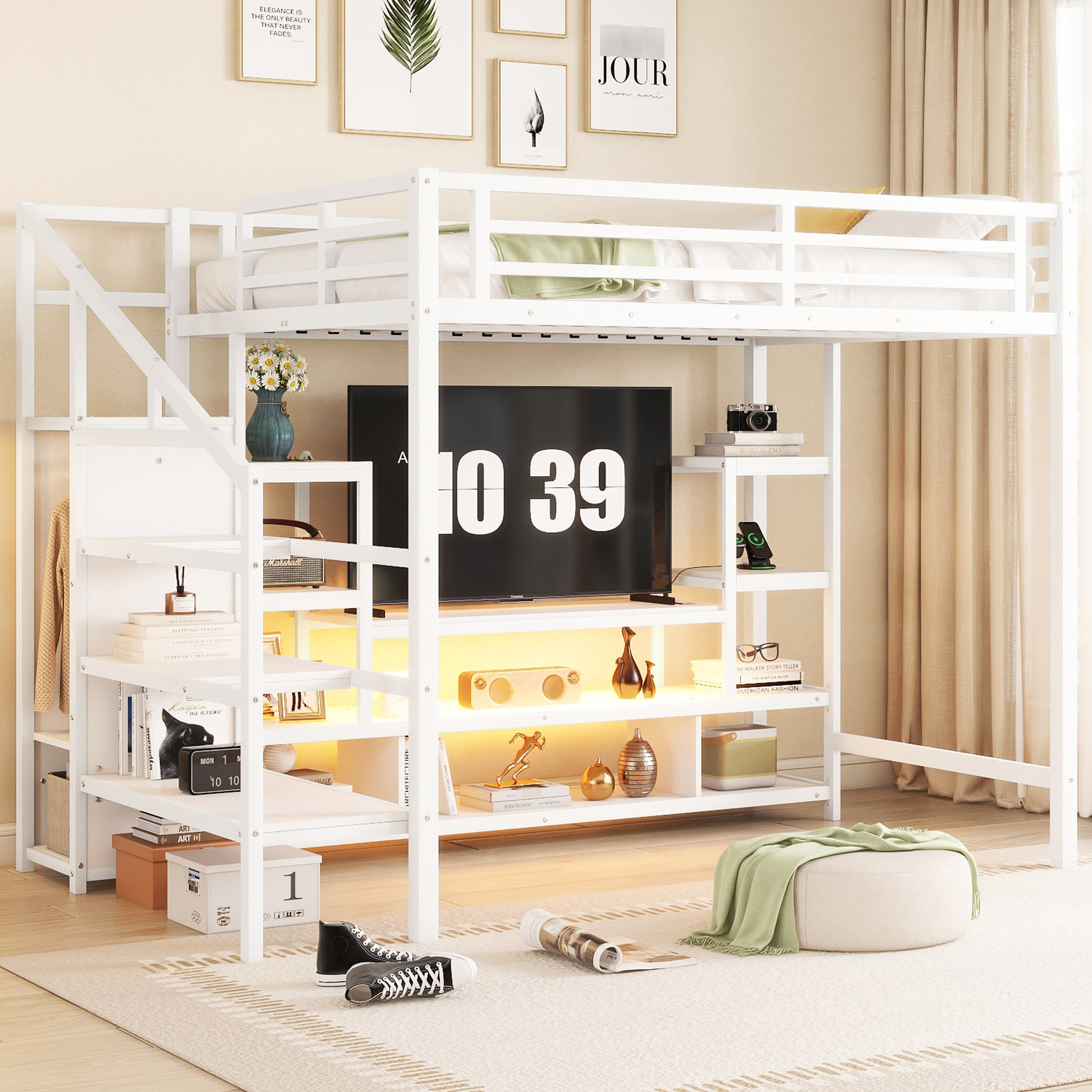 Ivy Bronx Size Loft Bed With Tv Stand And Space-Maximizing Wardrobe ...