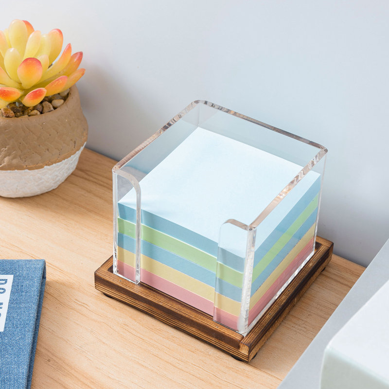 Wrought Studio™ Acrylic Wood Memo Pad Holder | Wayfair
