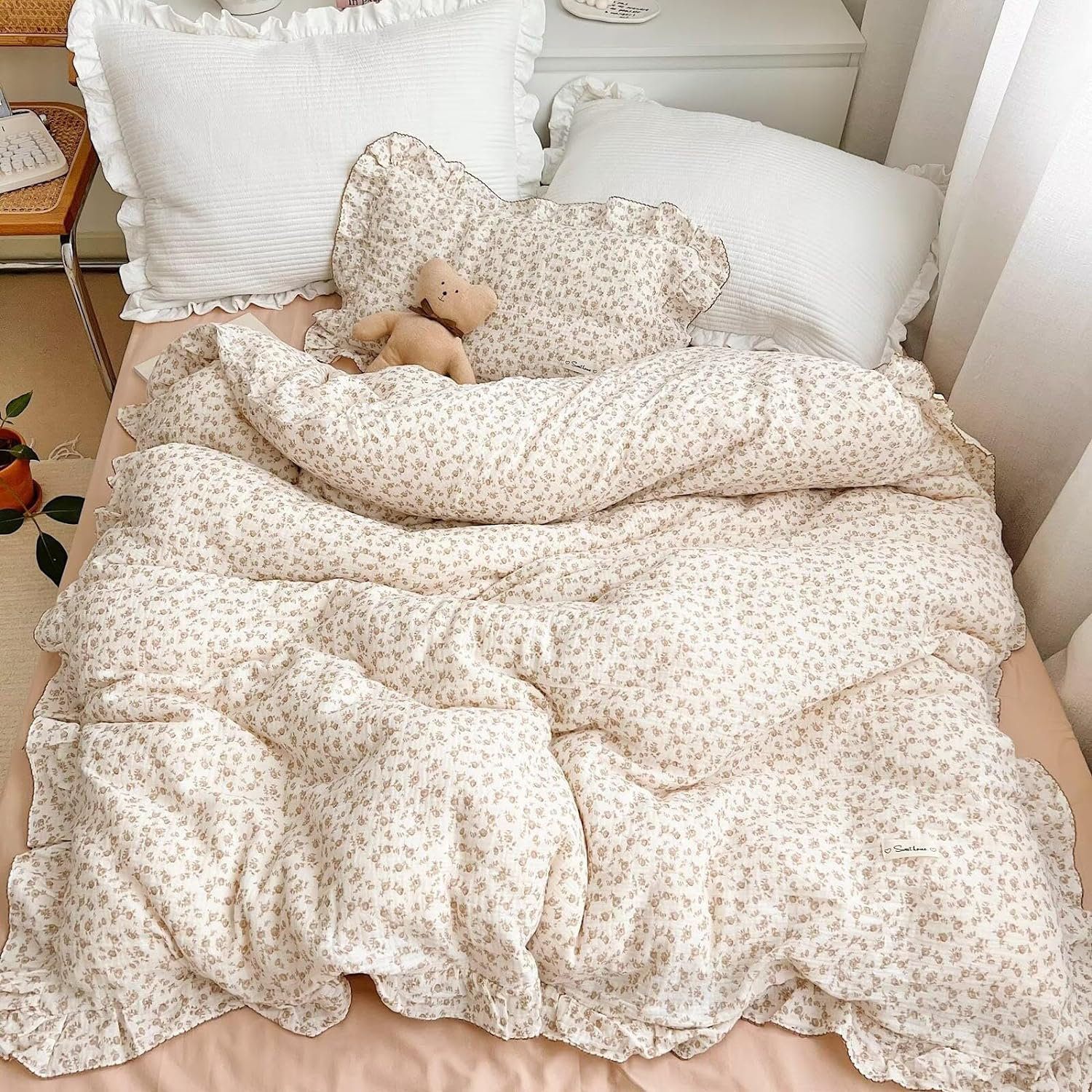 Winston Porter 47"x59" Soft Cotton Muslin Duvet Cover, Camellia Print ...