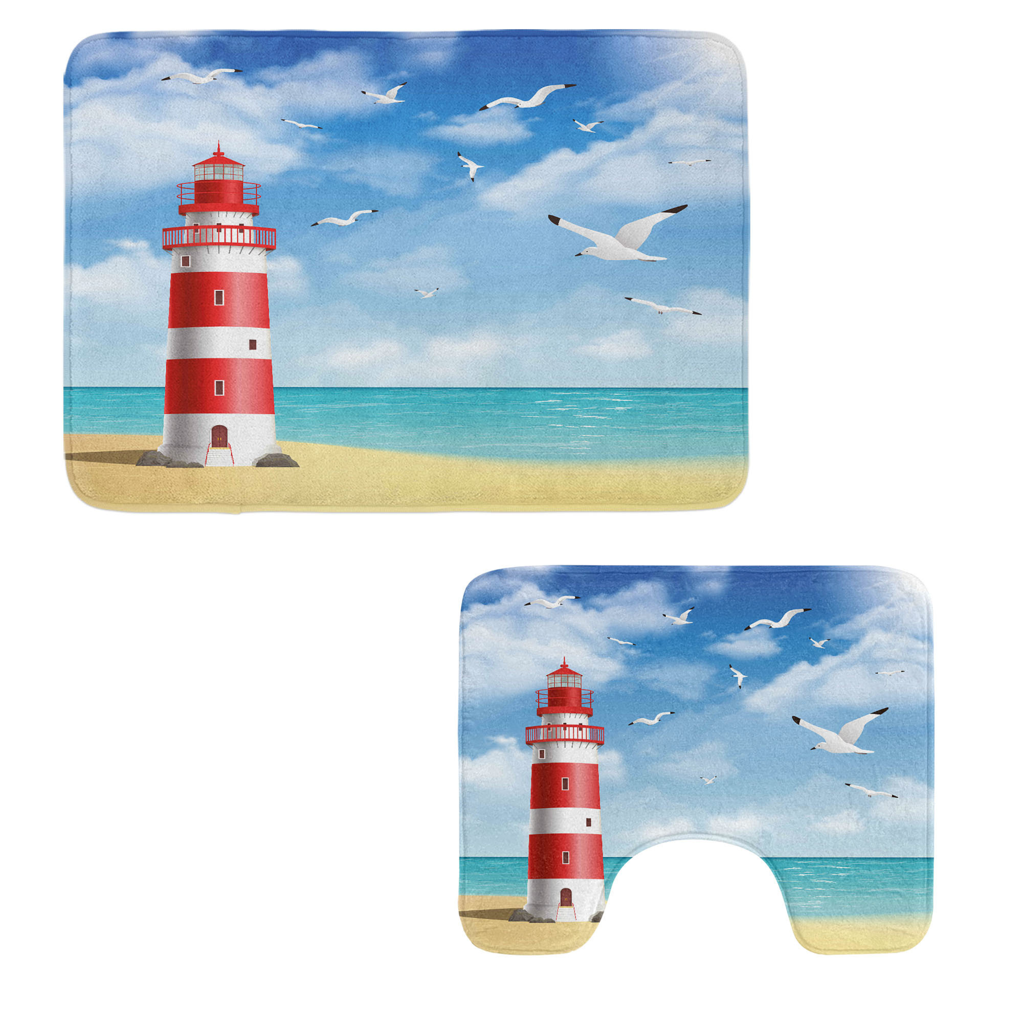East Urban Home Beach Bathroom Rug Set 2 Pieces Rectangle & Contour ...