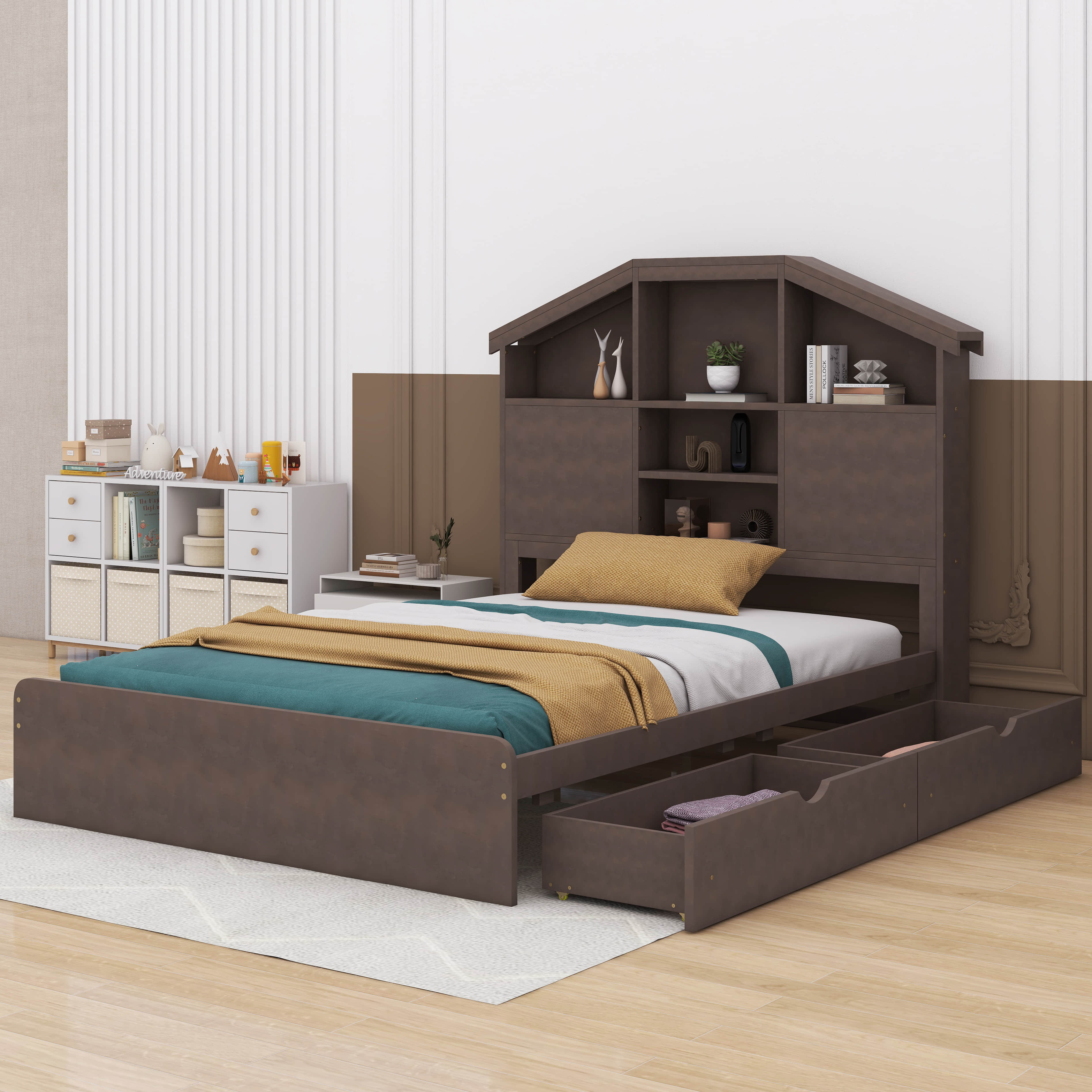 Red Barrel Studio® Dhramveer Wood Platform Bed With House-Shaped ...