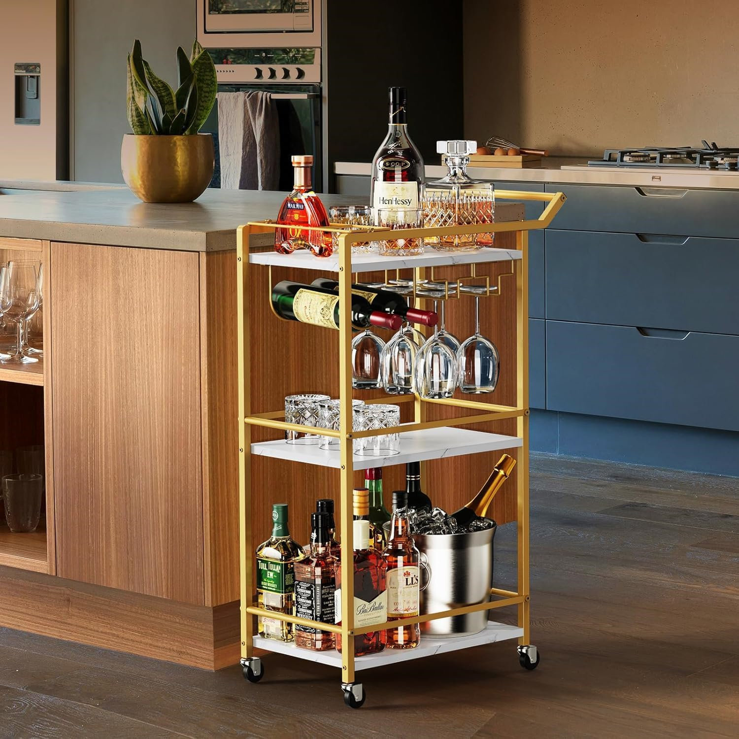 SUBORM Chariot-bar à 3 niveaux, mini-chariot à boissons alcoolisées ...