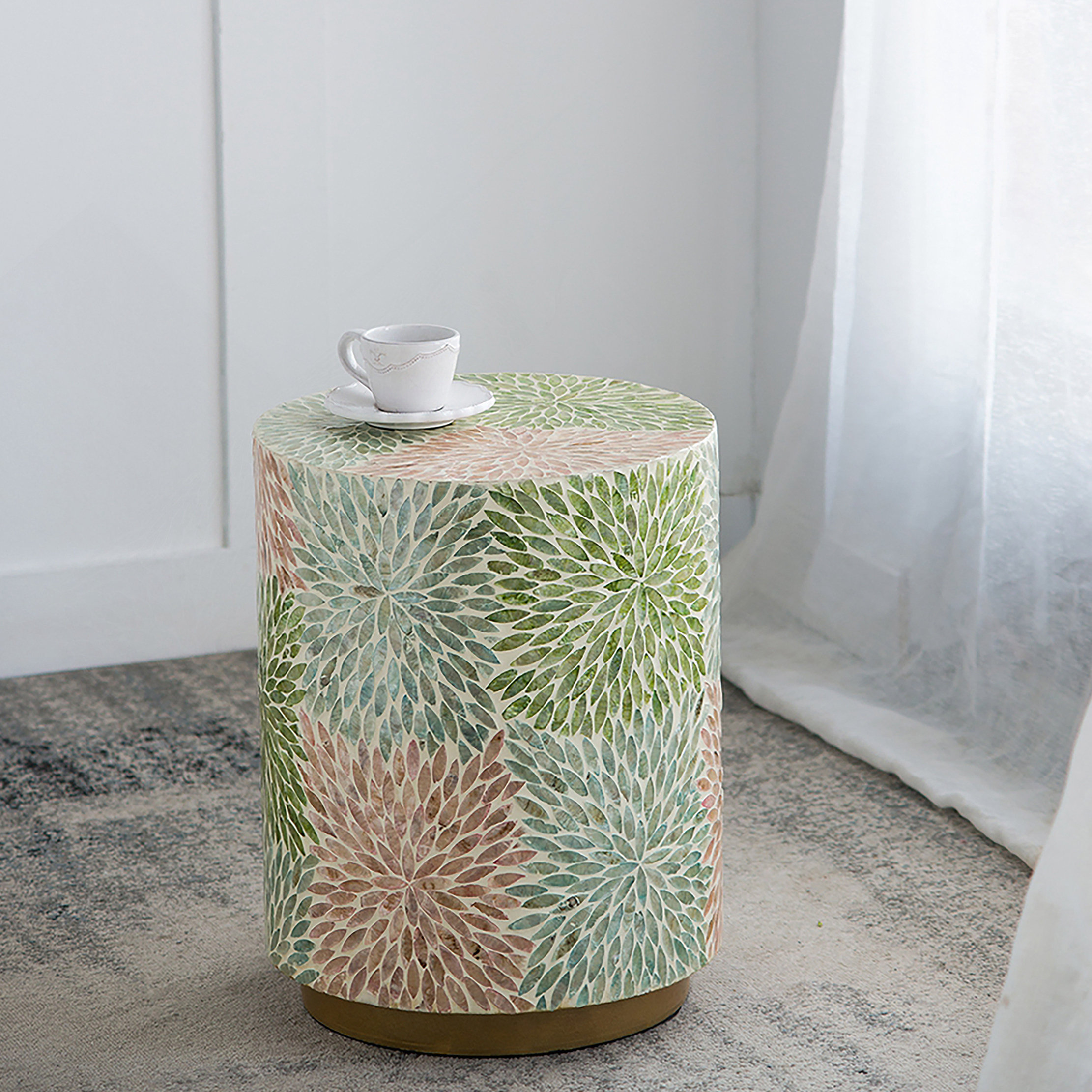 Lark Manor™ D14x18" Cylindrical Garden Capiz Stool, Accent Side Table ...