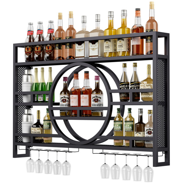 Latitude Run® 3-Tiers Wine Rack Wall Mounted With Floating Bar Shelves ...