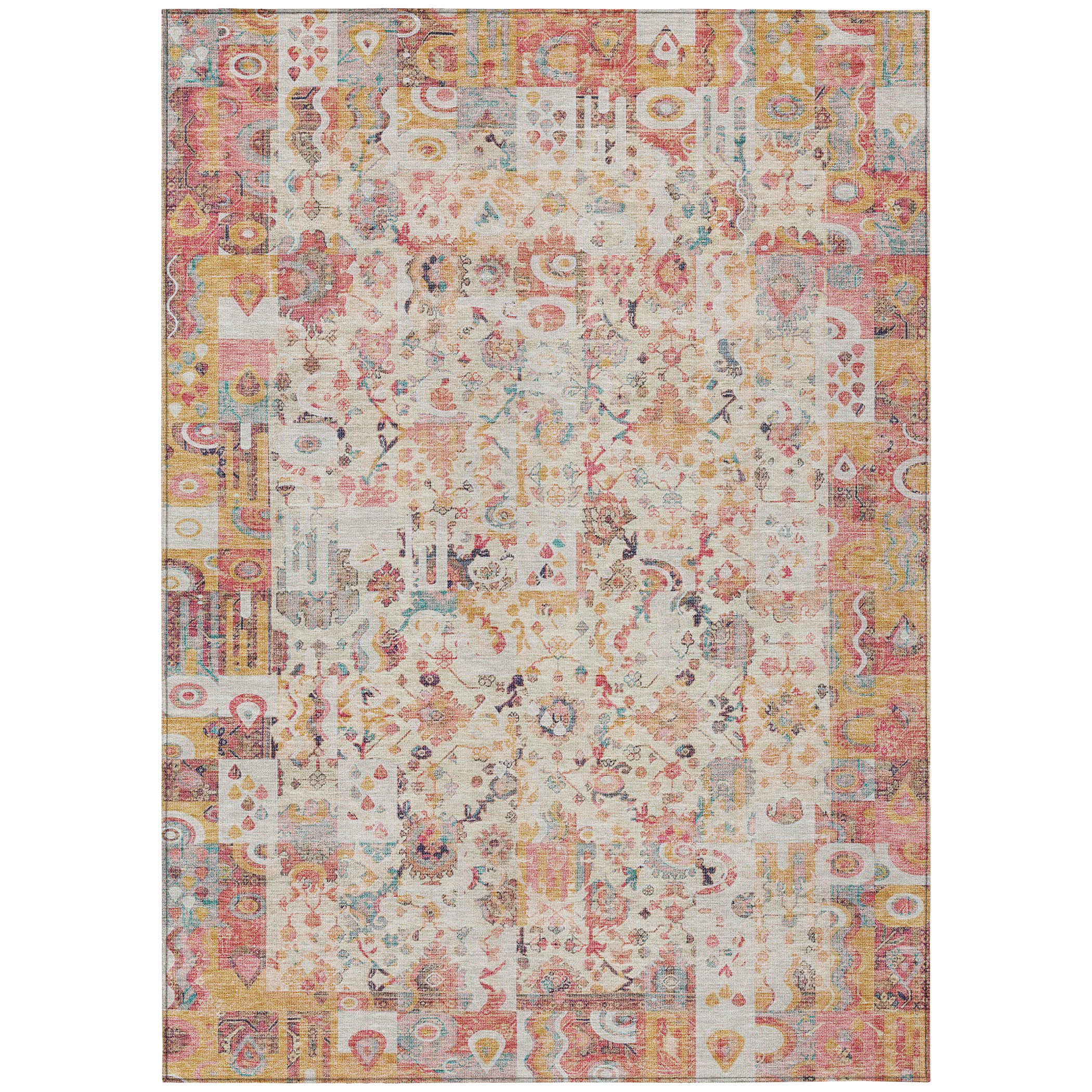 Orren Ellis 3' X 5' Pink And Ivory Patchwork Washable Indoor Outdoor ...