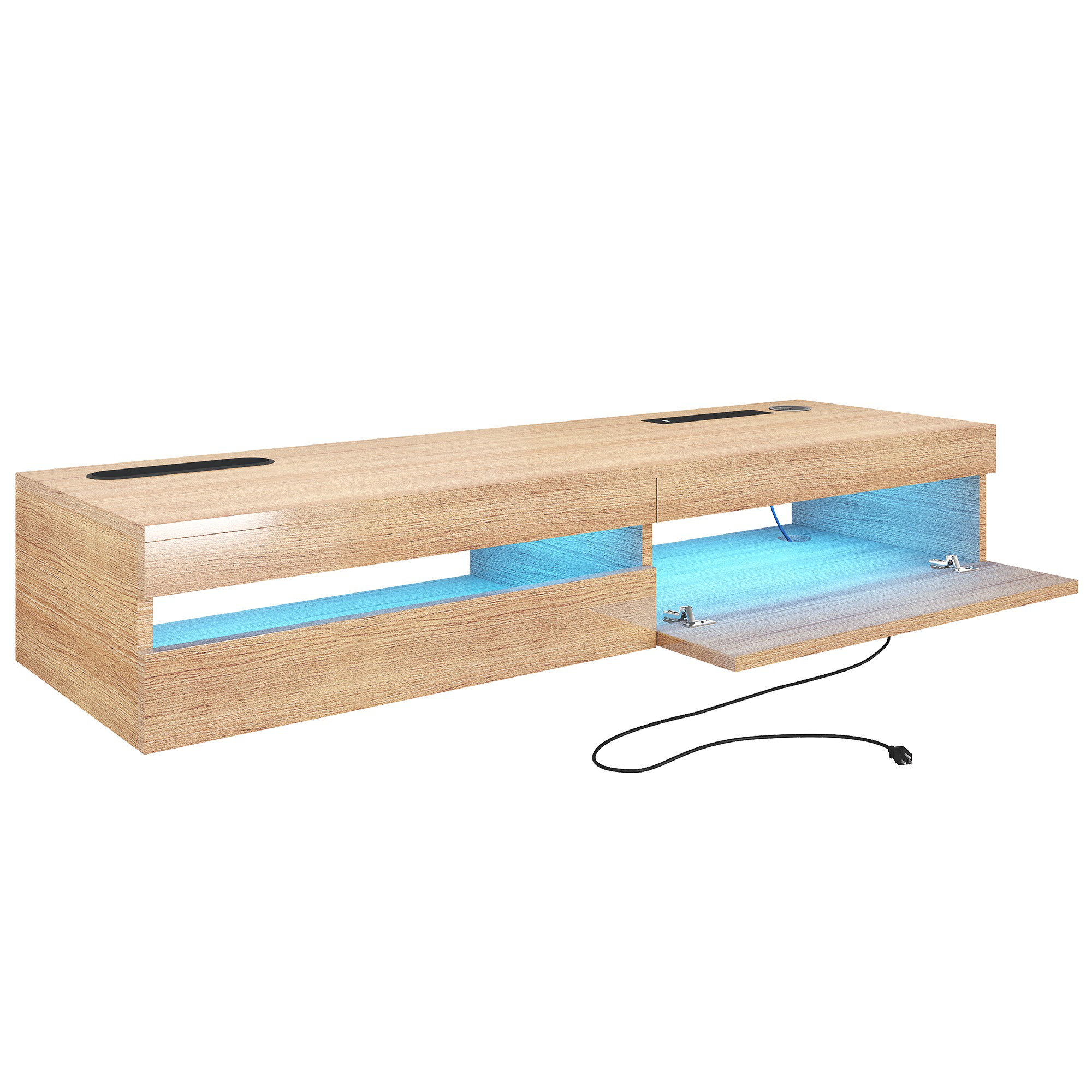 Ivy Bronx Floating TV Stand with Power Outlet and LED Lights | Wayfair