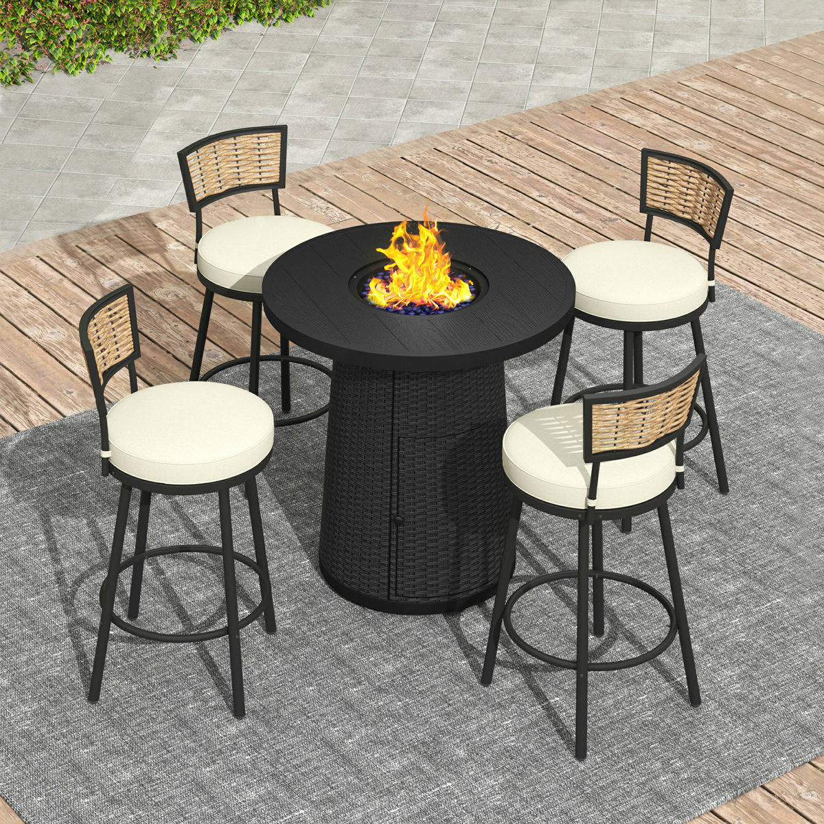 Bayou Breeze 37"H X 31.5“W Rattan Propane Outdoor Fire Table With 4 ...