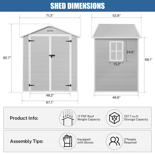 iYofe 6' x 4' Resin Outdoor Storage Shed with Lockable Door & Air Vent ...