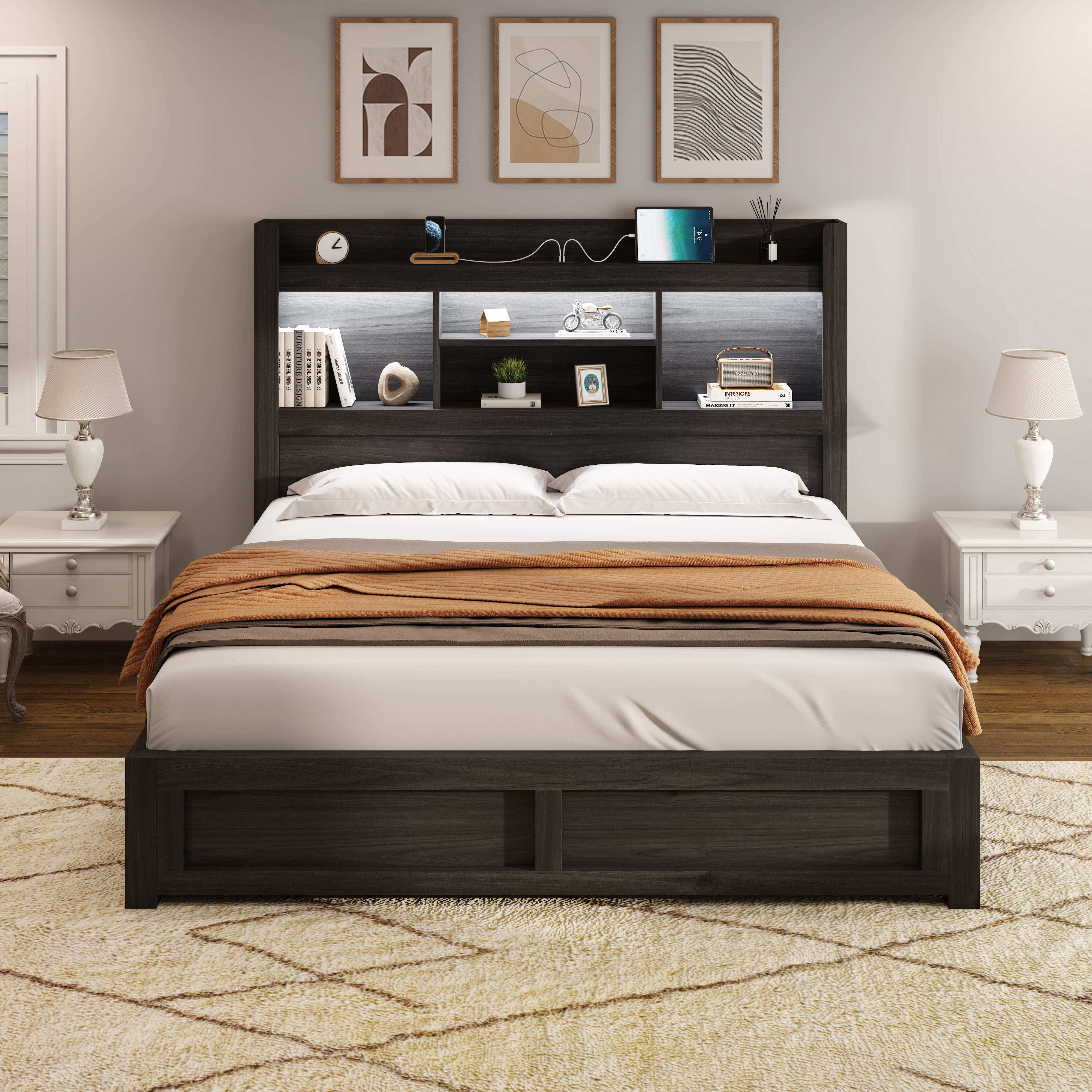 Latitude Run® Structure de lit Sherell avec 4 tiroirs de rangement et ...