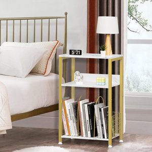 Mercer41 Side Table,White Marble Night Stand With Golden Metal Frame ...