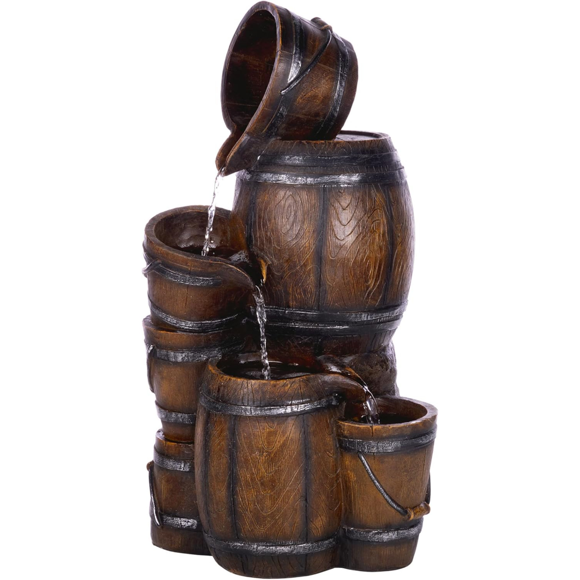 August Grove® Outdoor Rustic 4-Tiered Barrels And Buckets Water Floor ...