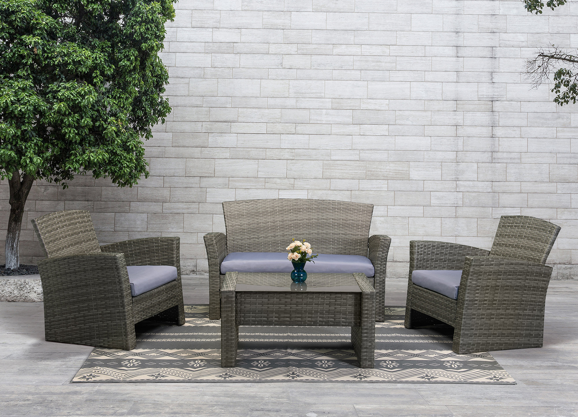 Zipcode Design™ Acklin 4 Piece Rattan Sofa Seating Group with Cushions ...