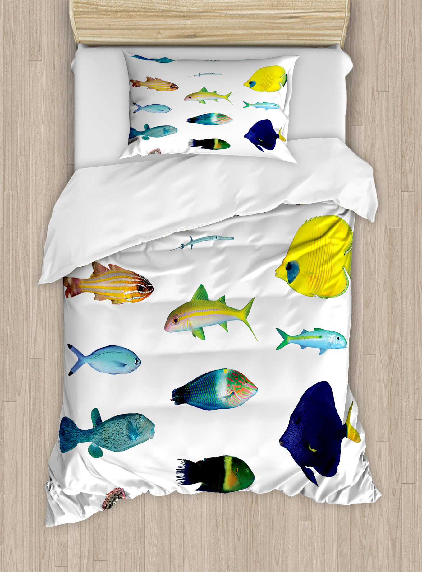 Ambesonne Ocean Animal Marine Life Creatures with Cardinalfish Clownfish Stingray Fauna Sea ...