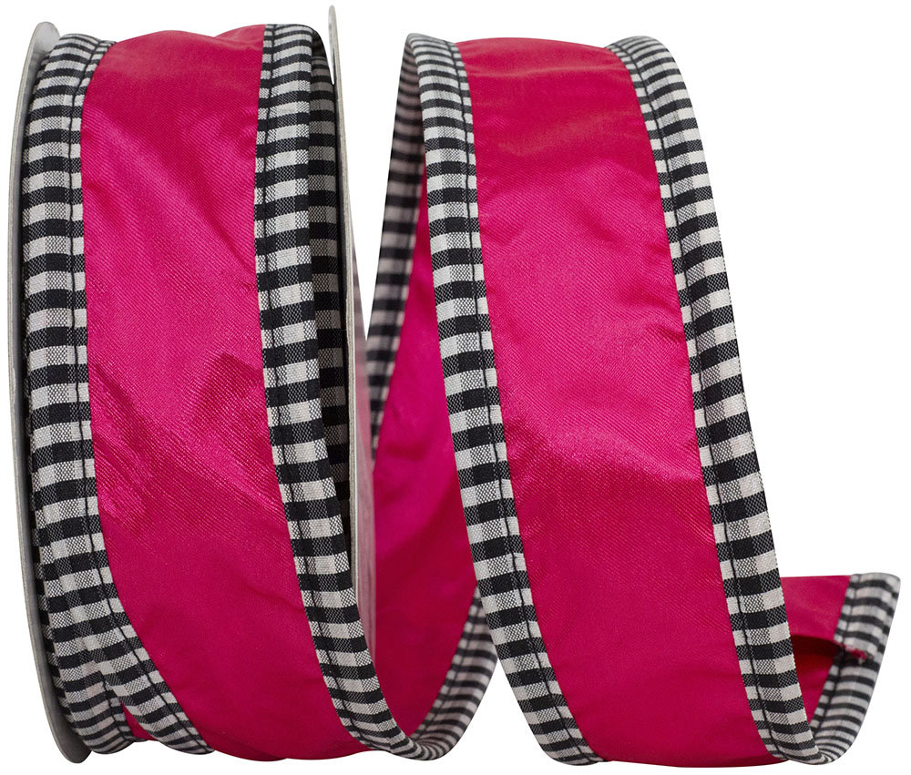 The Holiday Aisle® Cyclamen Gingham Wrapped Edge Satin Deluxe Wired ...