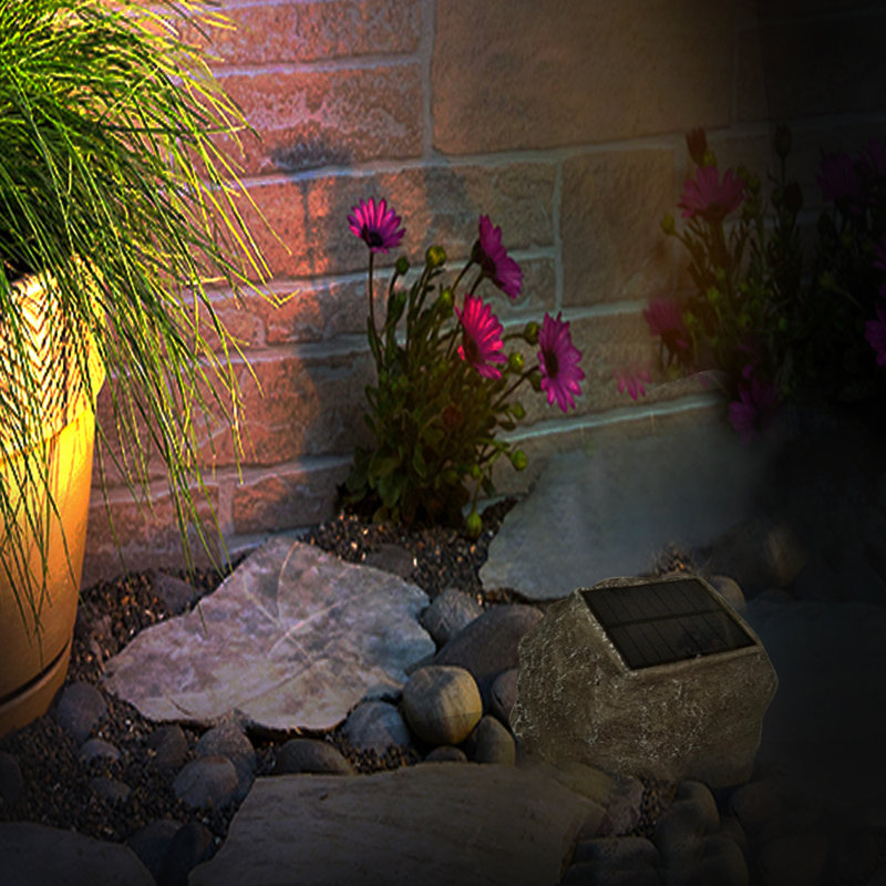 Deck Impressions Sandstone Solar Powered Integrated LED Rock Light ...