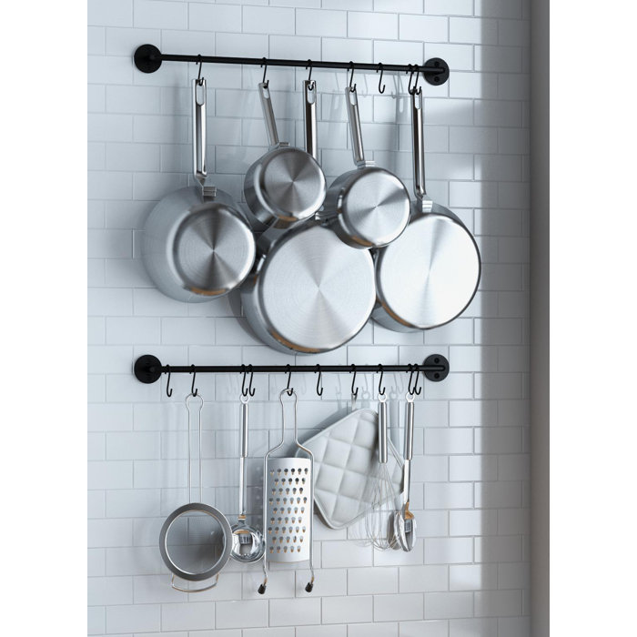 Prep & Savour Cucina Steel Straight Wall Mounted Pot Rack & Reviews ...