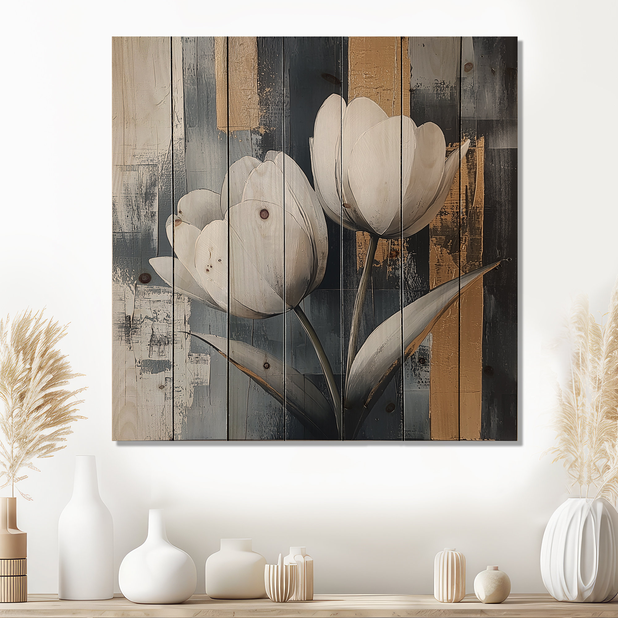 Ophelia & Co. Geometric Golden Tulips Shapes Pure Form I - Tulips Wood ...