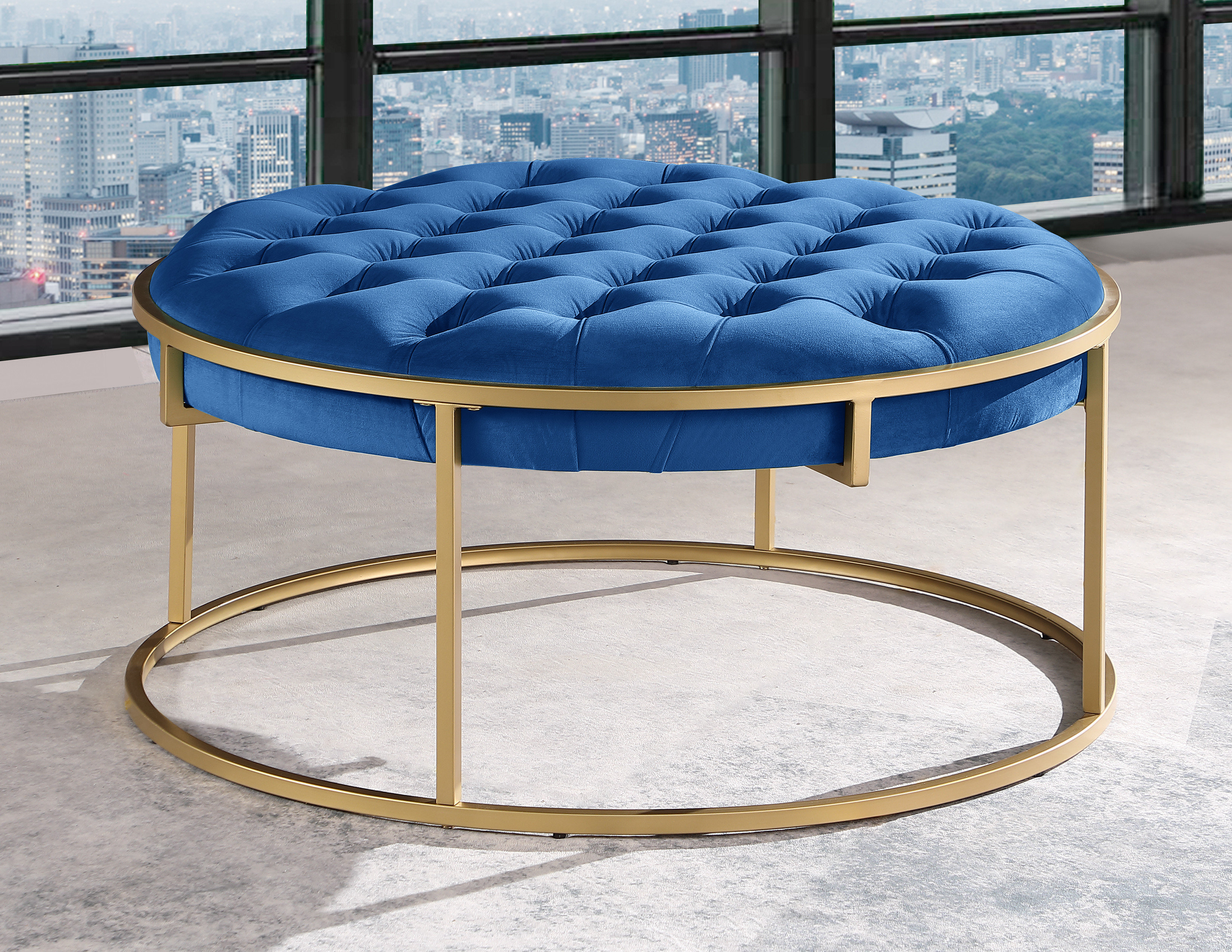 Everly Quinn Dine 38" Wide Velvet Tufted Round Standard Ottoman | Wayfair